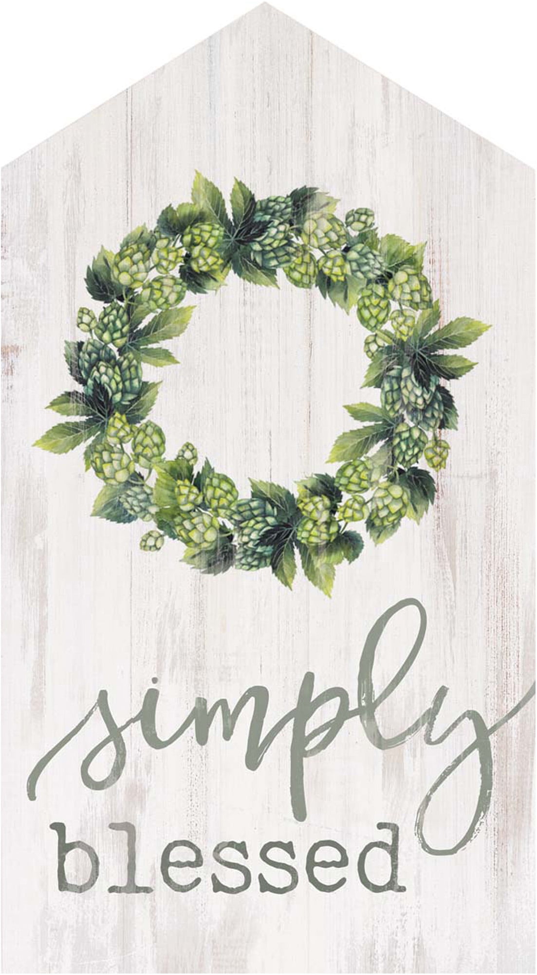 Simply Blessed Green Wreath Whitewash House Shaped 3.5 x 6 Inch Pine ...