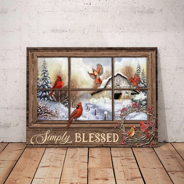 Simply Blessed Red Bird Couple NO FRAMED POSTER Home Decor, Vintage Art ...