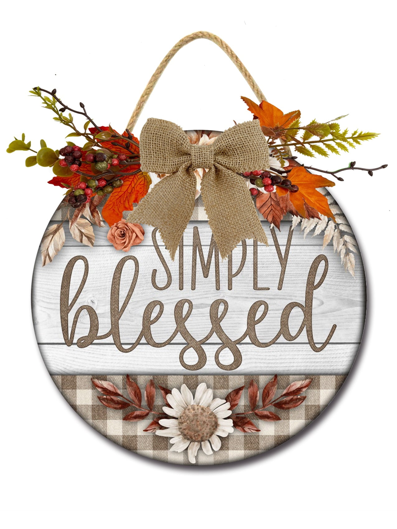 Simply Blessed Sign Front Door Porch Decorations, Round Rustic Wood ...