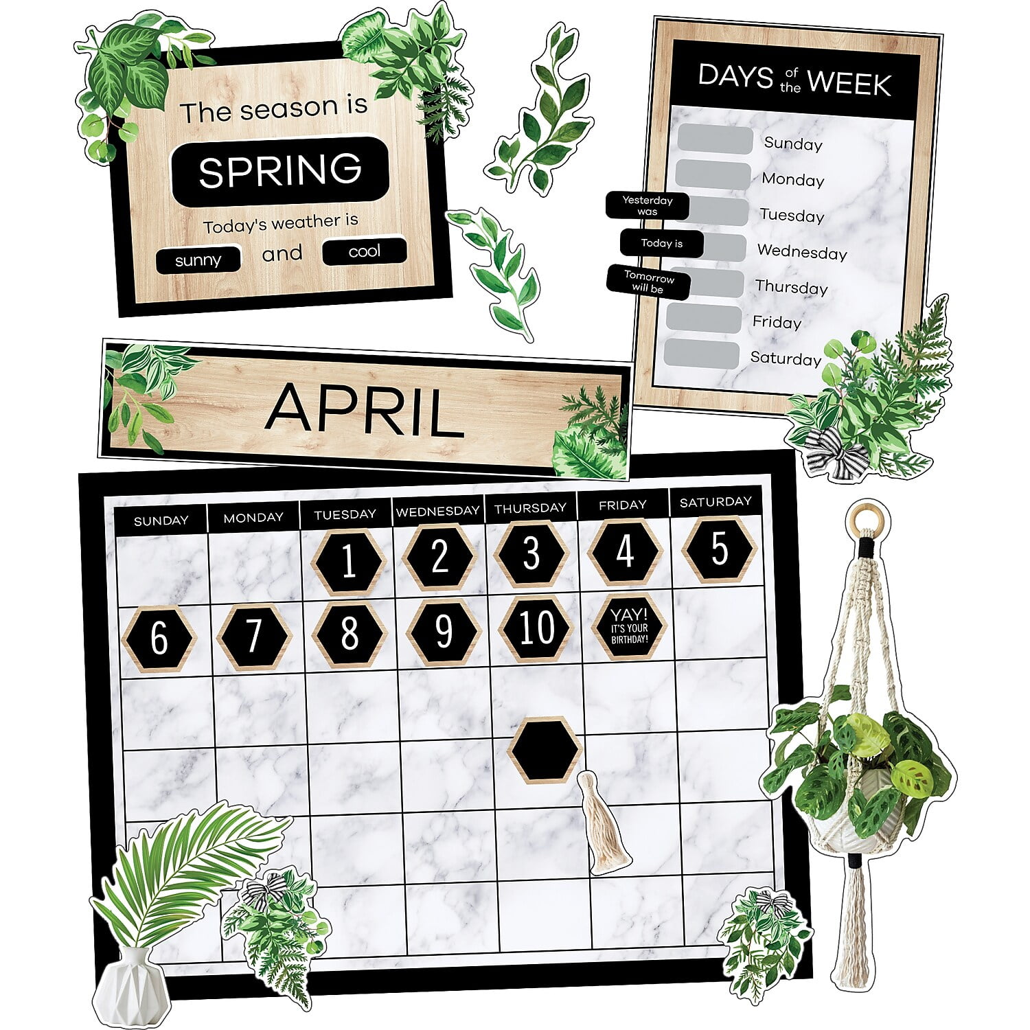 Simply Boho Calendar Bulletin Board Set - Walmart.com