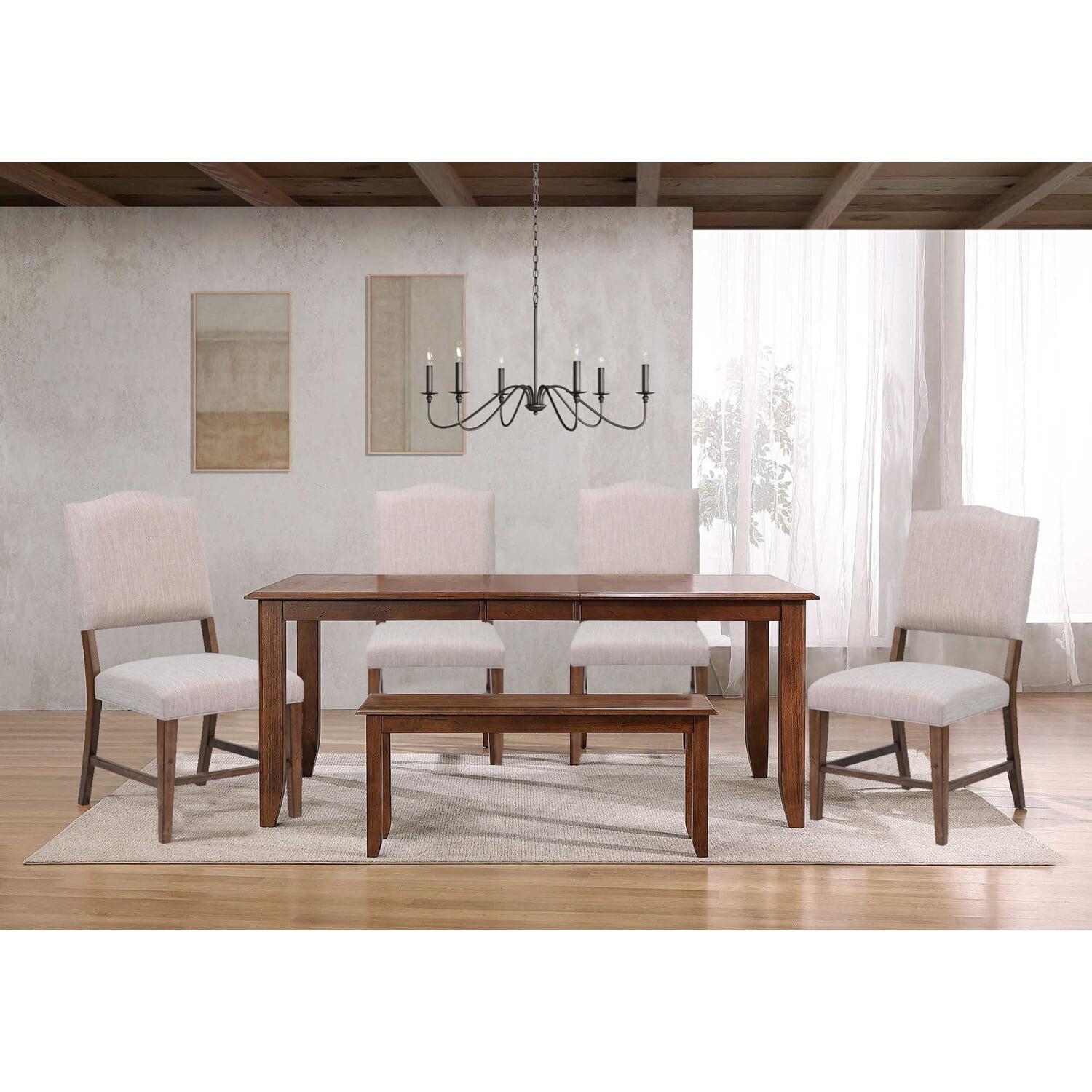 Simply Brook 6PC Extension Dining Set Performance Fabric Chairs Bench ...