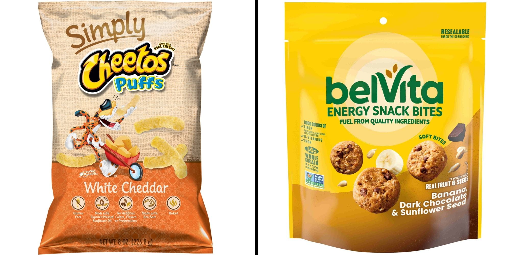 Simply Cheetos Puffs White Cheddar Cheese & belVita Energy Snack Bites ...