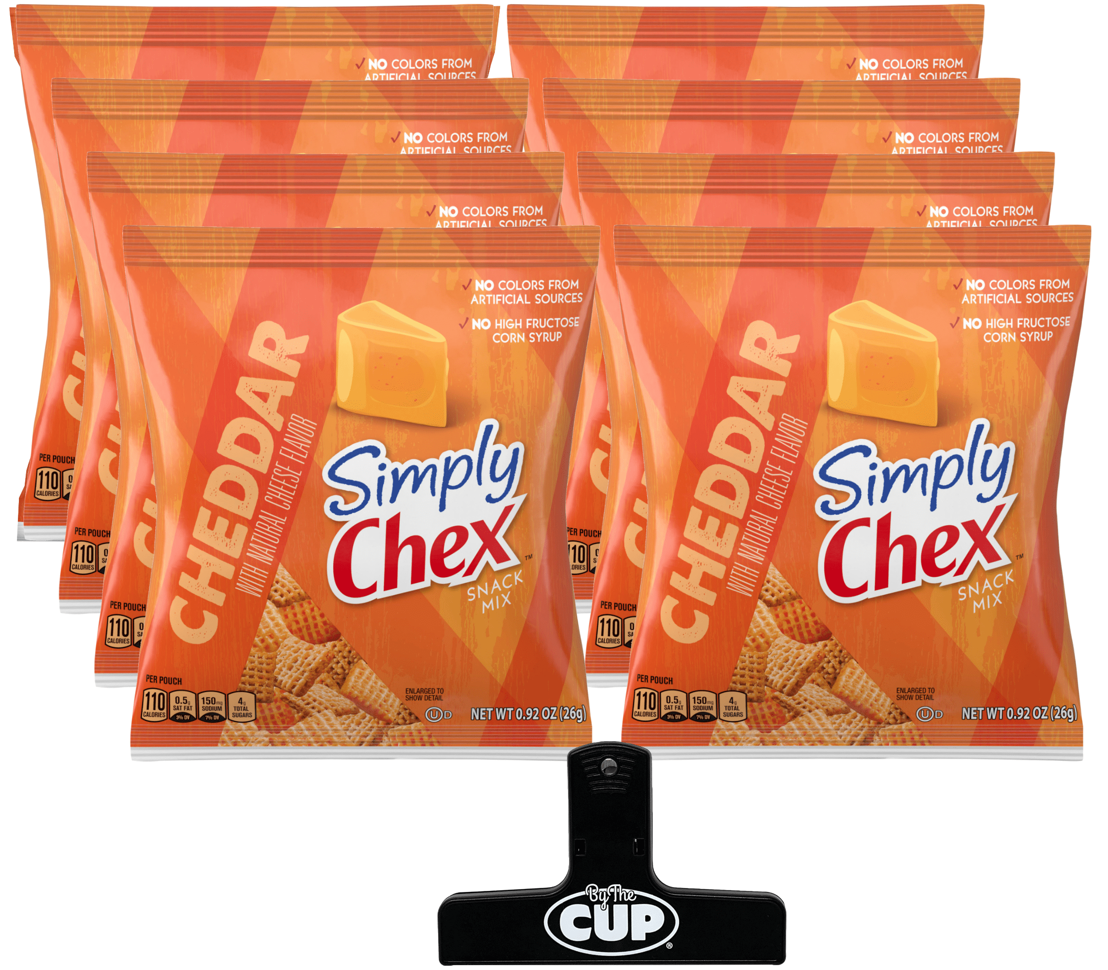 Simply Chex Snack Mix, Cheddar, 0.92 oz (Pack of 8) with By The Cup Bag ...