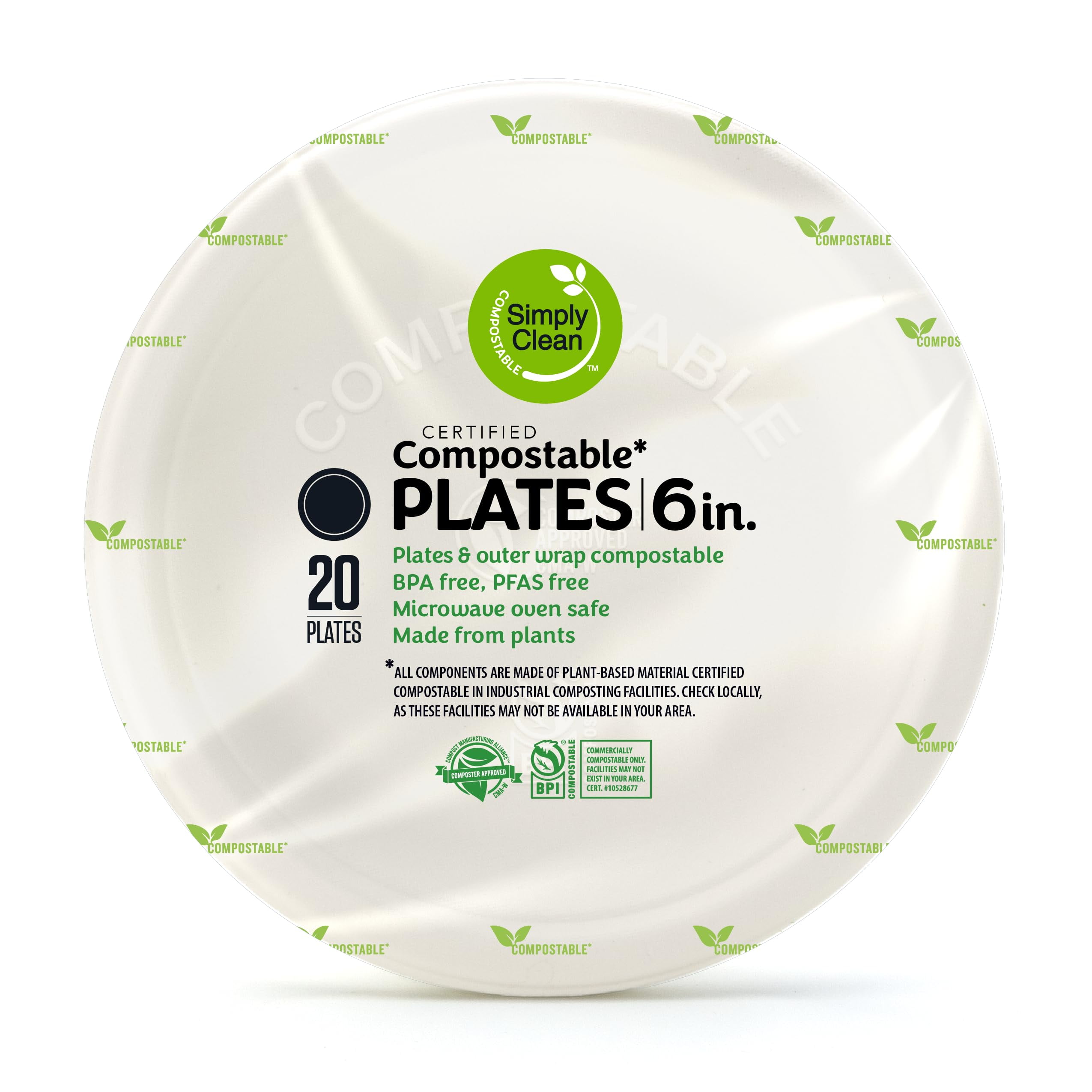 Simply Clean Compostable Plates MMF7 6" Bulk 20pk (x12), Durable ...