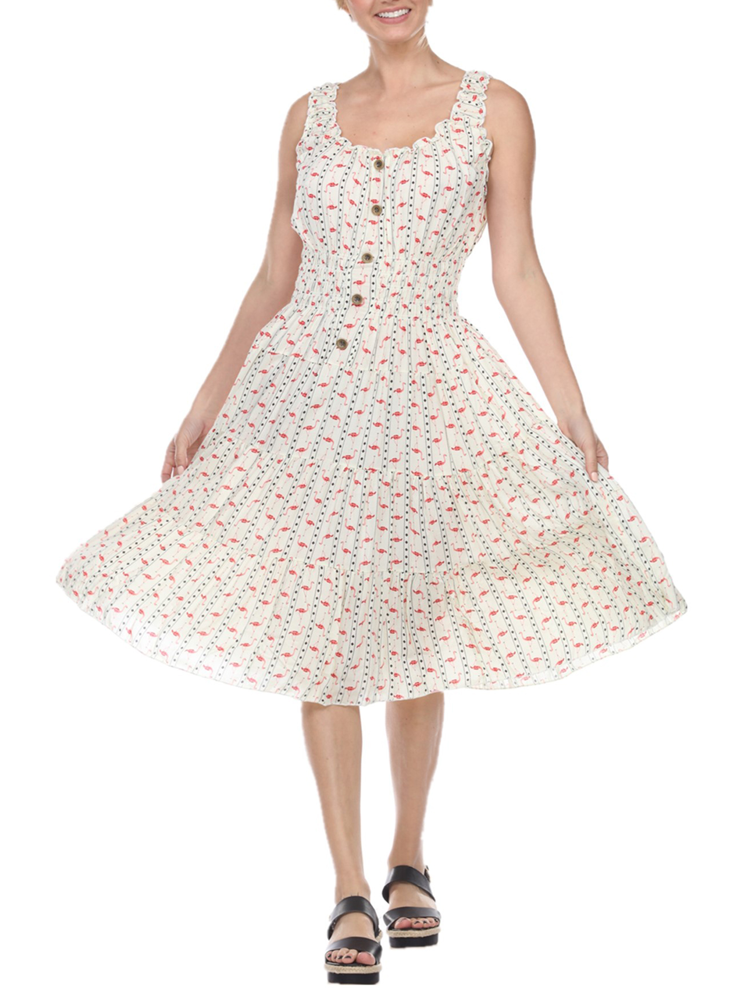 Simply Couture Sleveless Smock Waist Button Front Tiered Dress ...