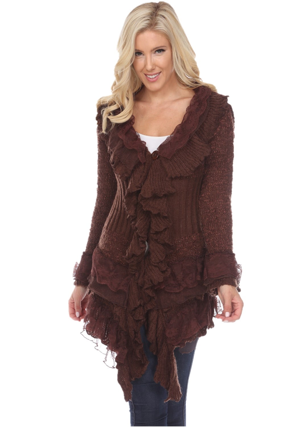 Simply Couture Women's Knitted Lace Ruffle Bell Sleeve Solid Long ...