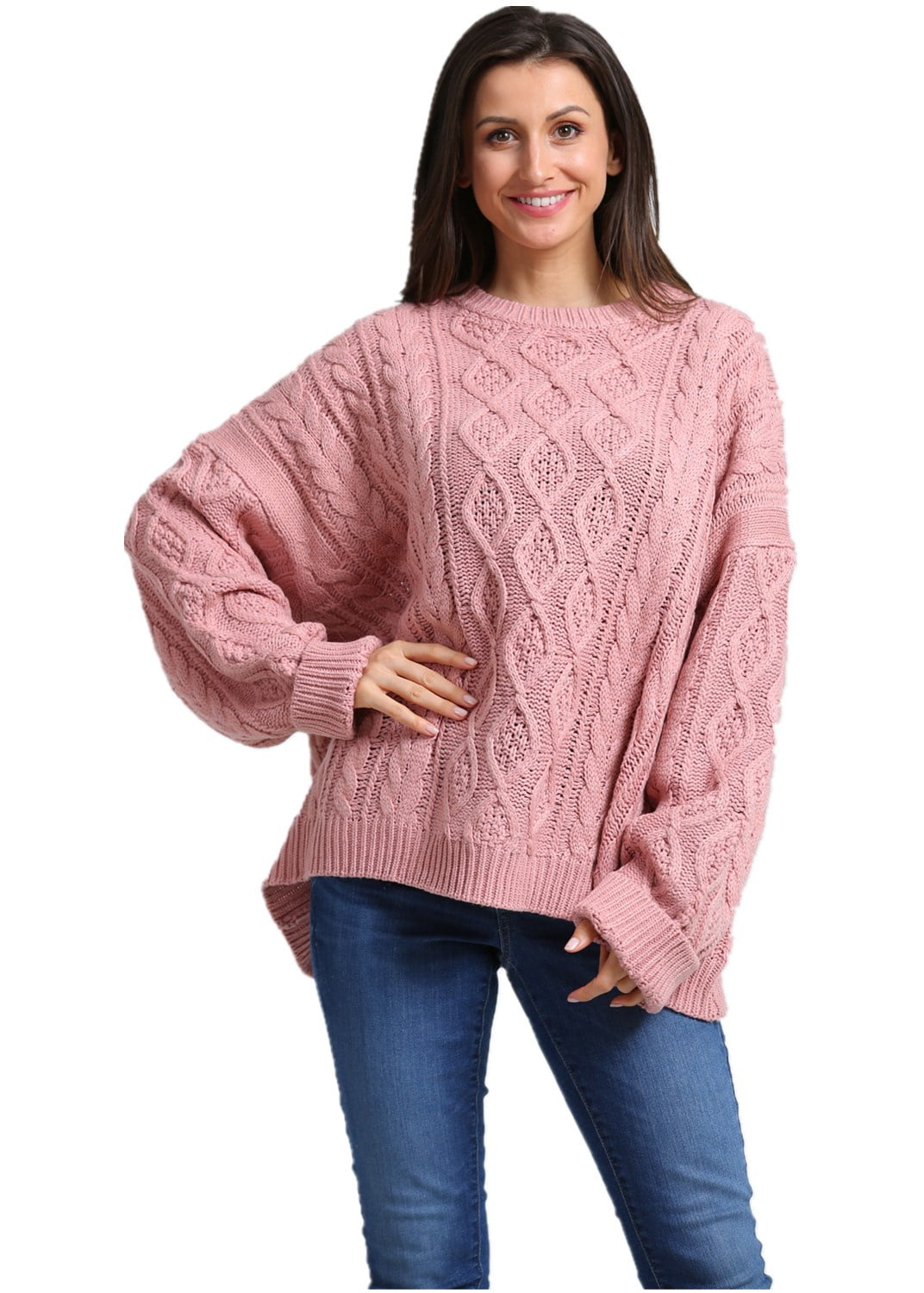 Simply Couture Women's Loose Oversized Chunky Cable Knit Solid Crewneck ...