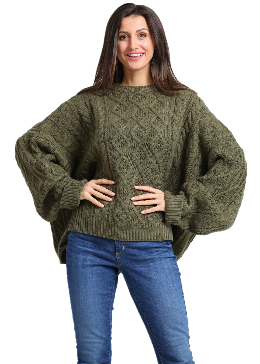 Simply Couture Women's Loose Oversized Chunky Cable Knit Solid Crewneck ...