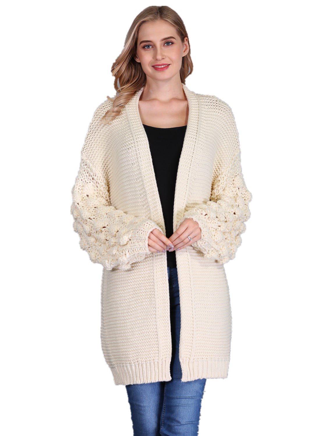 Simply Couture Women's Plus Size Casual Solid Open-Front Knit PomPom ...