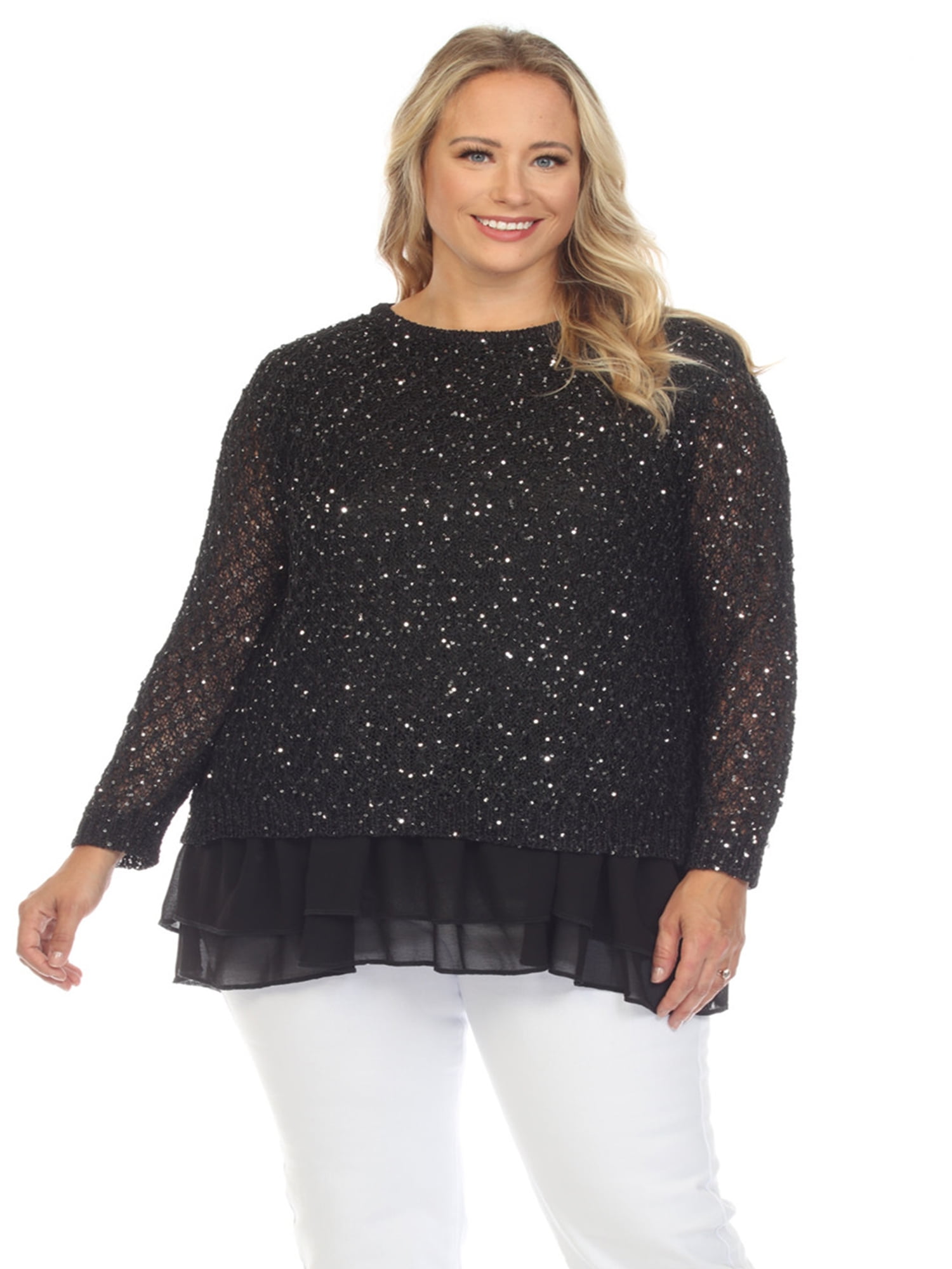 Simply Couture Women's Plus Size Lace Mixed Media Layer Tunic Sweater ...