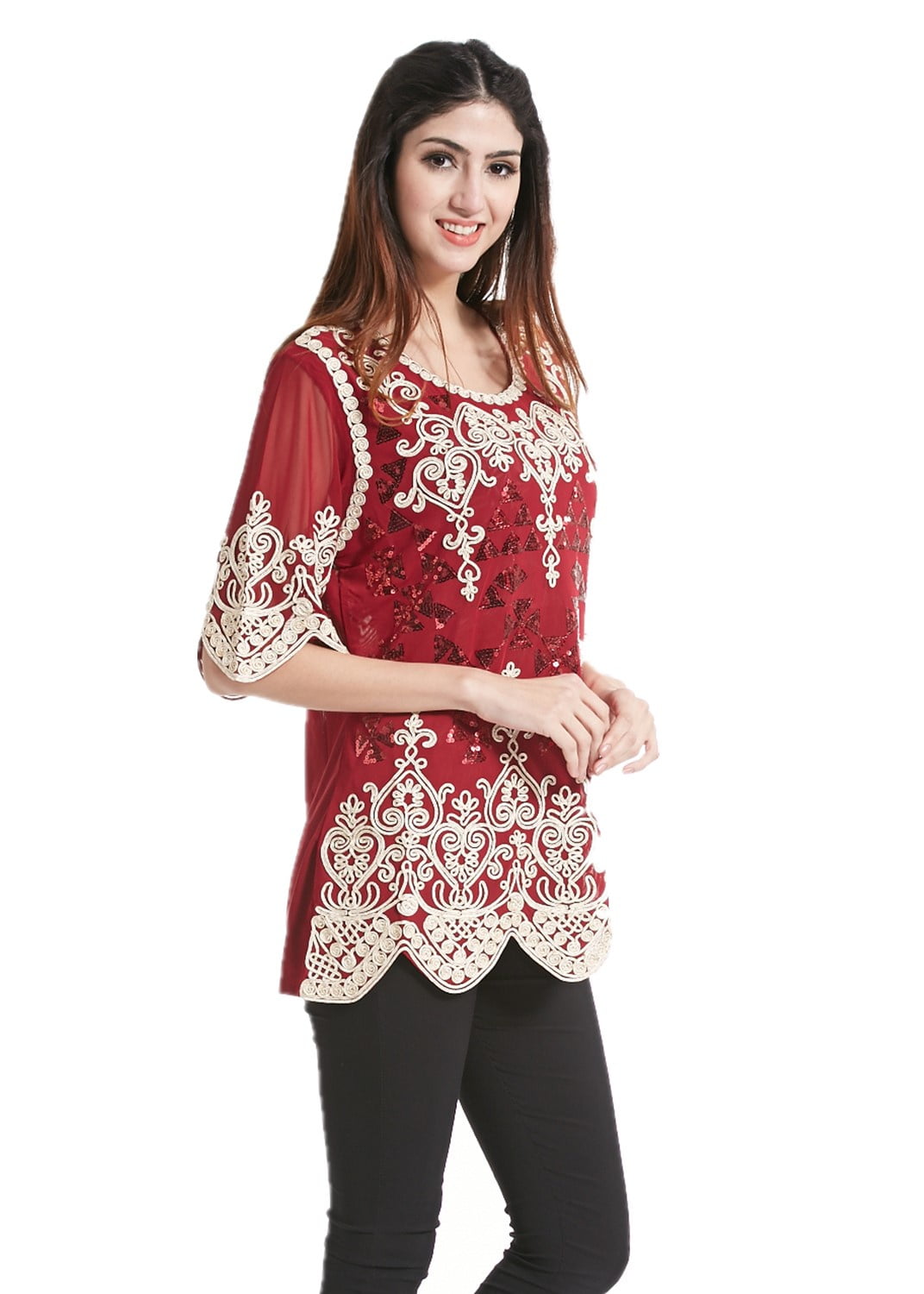Simply Couture Women's Plus Size Light Cooling Opaque Mesh Embordered ...