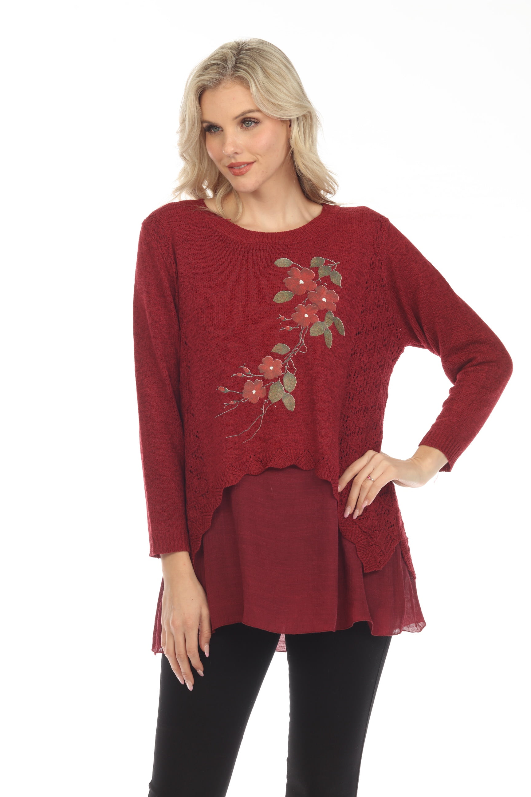 Simply Couture Women's Plus Size Solid Crewneck Floral Light Knit Lace ...