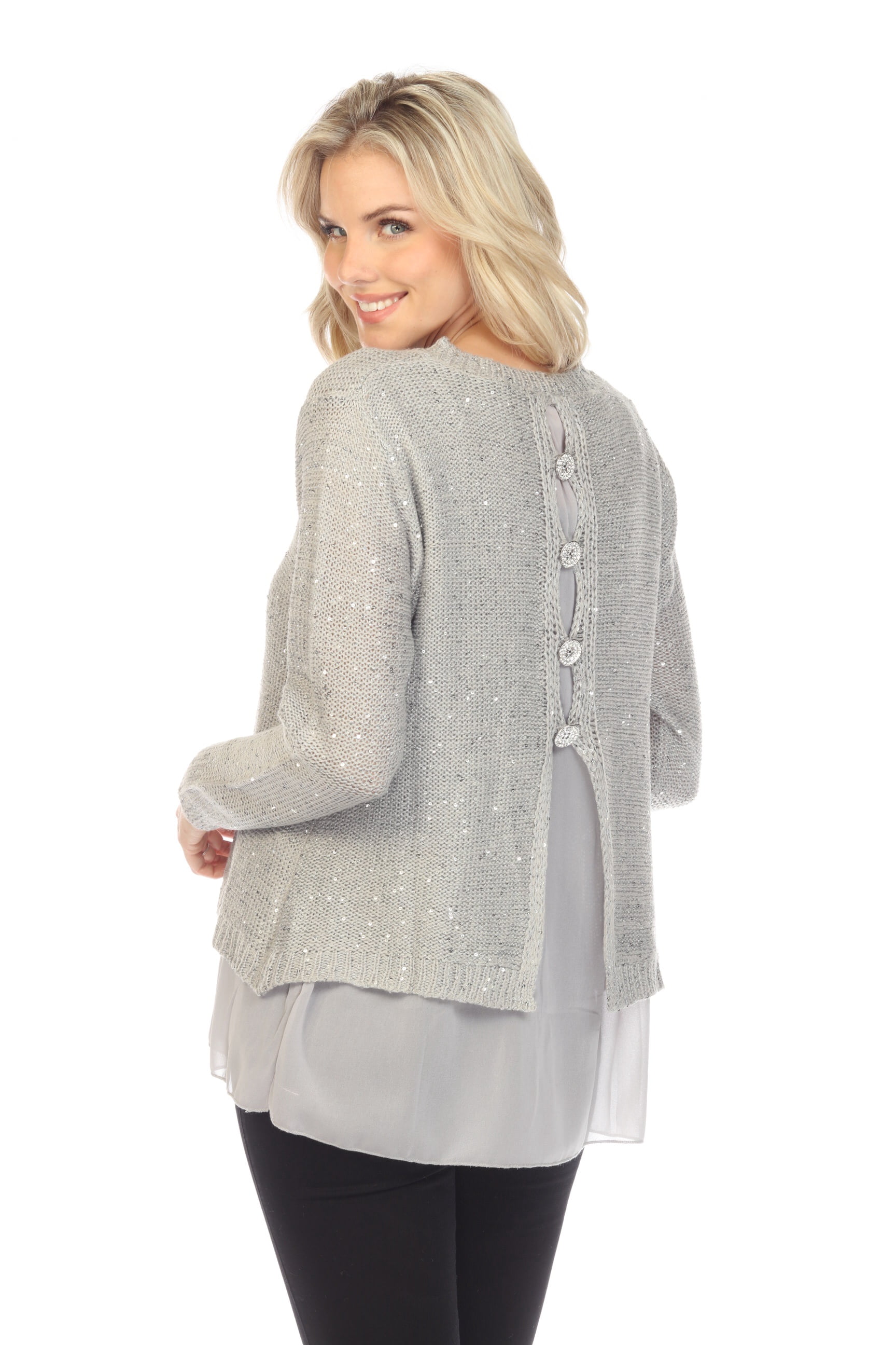 Simply Couture Women's Plus Size Solid Keyhole Back Knitted Shimmering ...