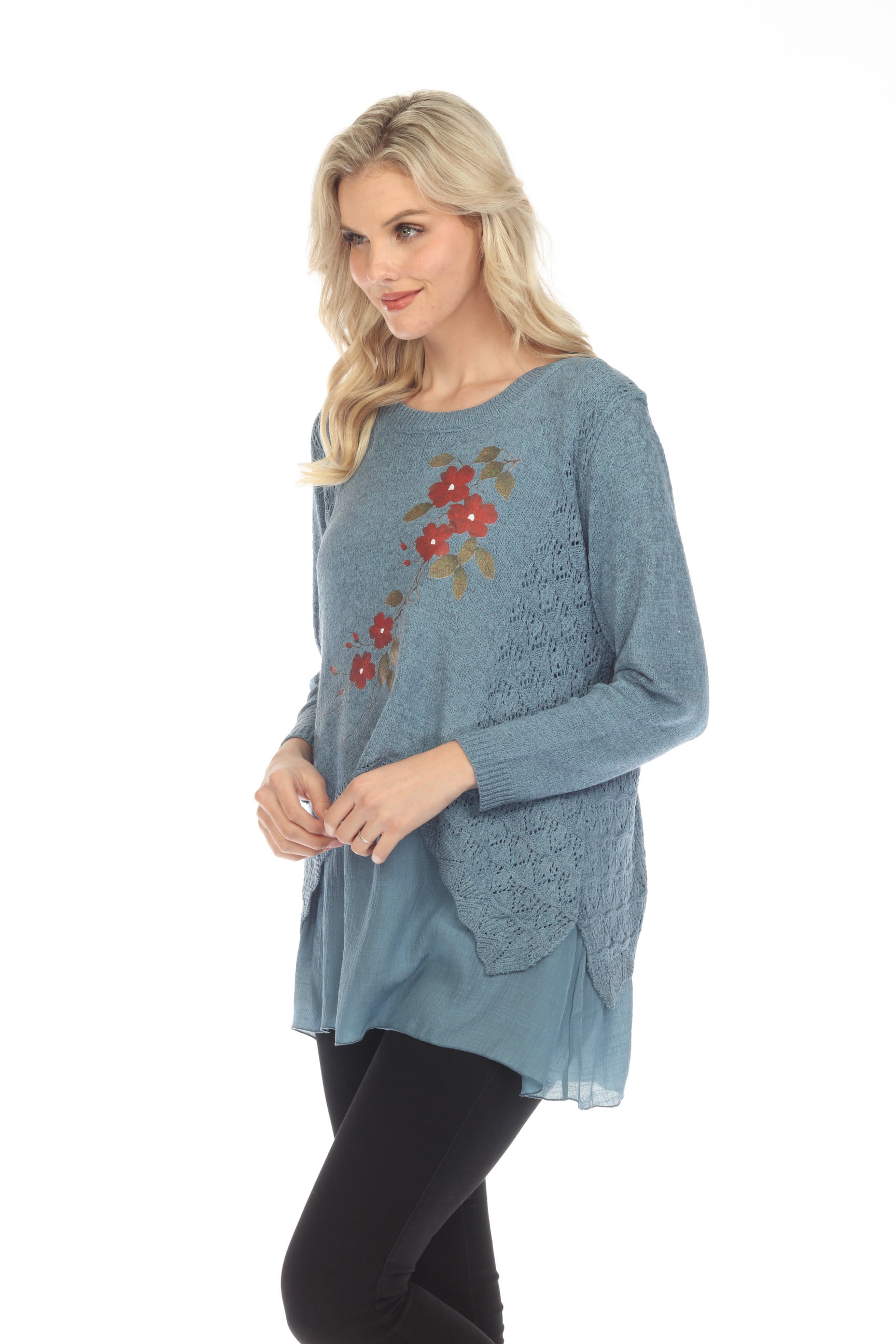 Simply Couture Women's Solid Crewneck Floral Light Knit Lace Long ...