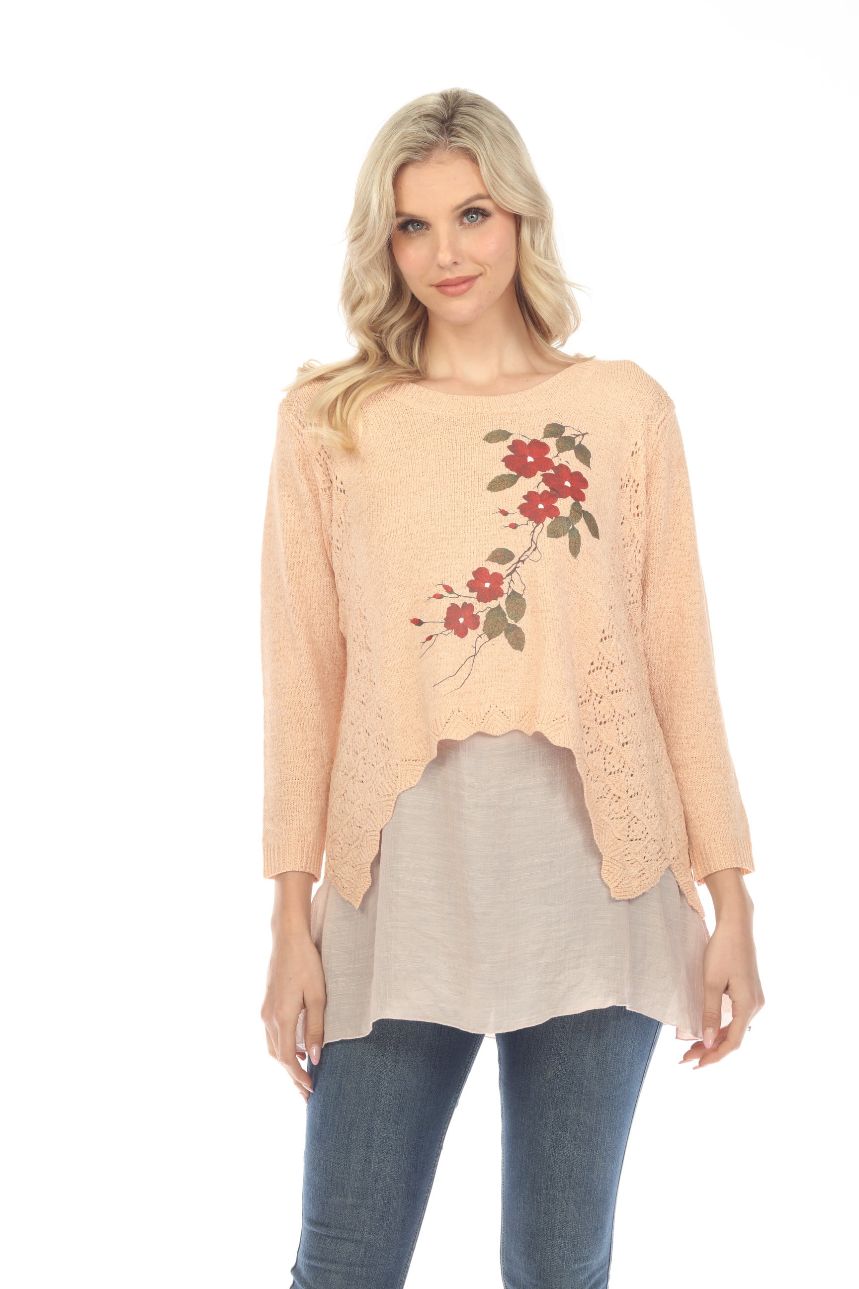 Simply Couture Women's Solid Crewneck Floral Light Knit Lace Long ...