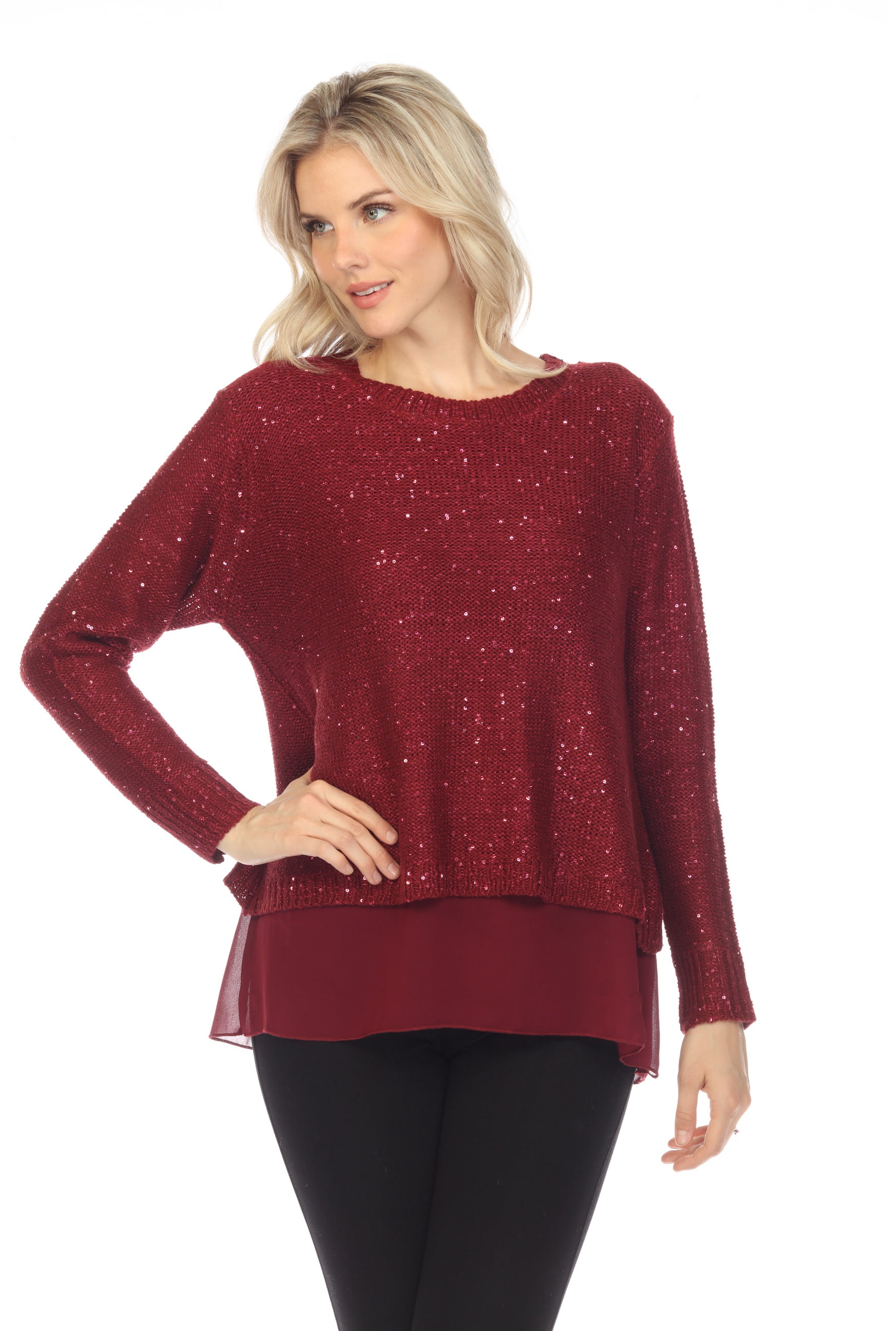 Simply Couture Women's Solid Keyhole Back Knitted Shimmering Sequin ...