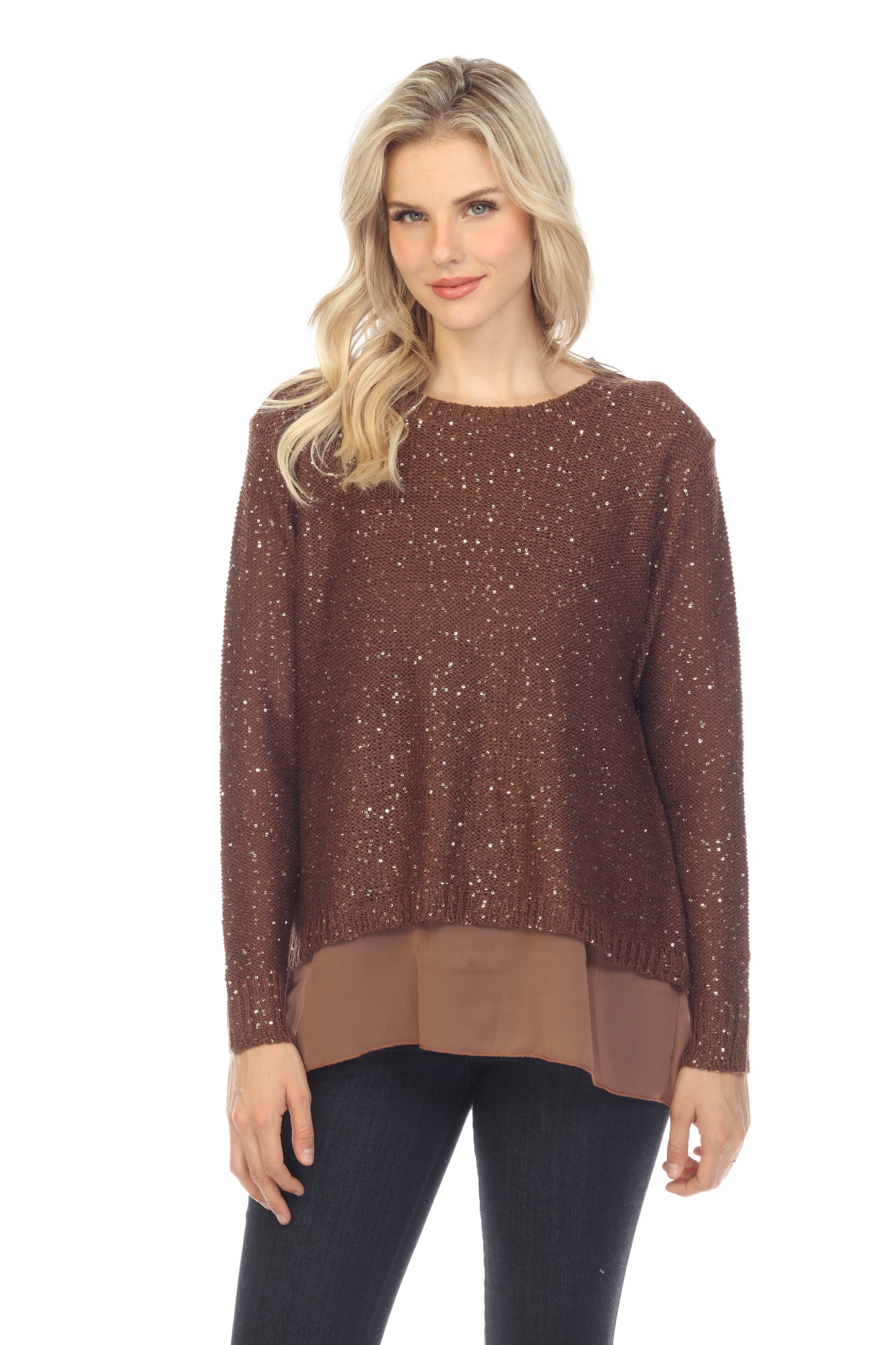 Simply Couture Women's Solid Keyhole Back Knitted Shimmering Sequin ...