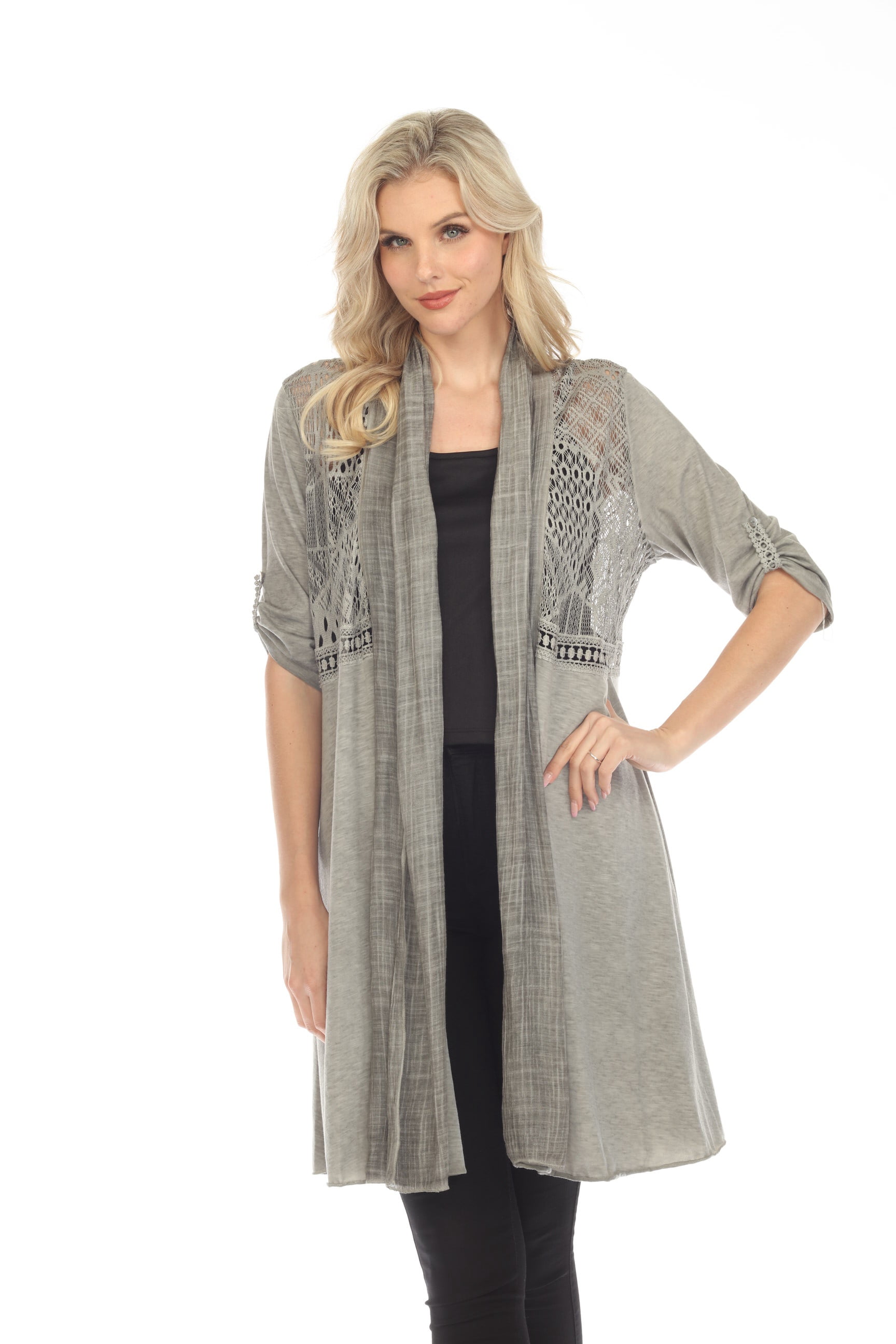 Simply Couture Women's Solid Tab Sleeve Long Light Knit Lace Hallowed ...