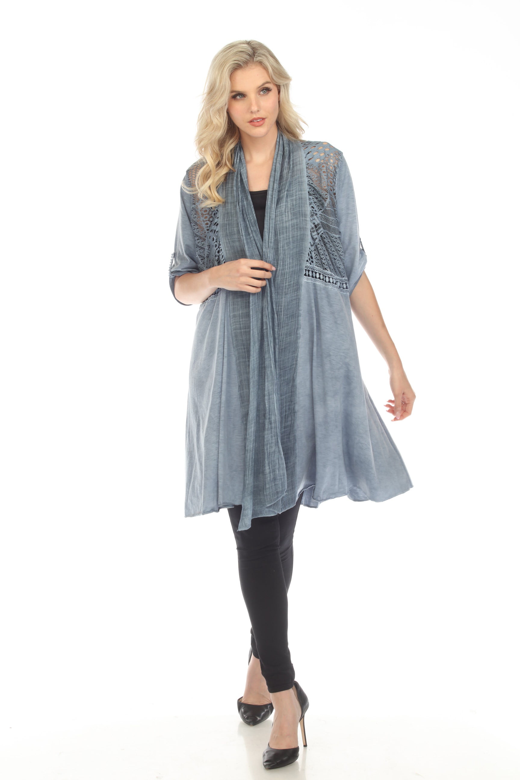 Simply Couture Women's Solid Tab Sleeve Long Light Knit Lace Hallowed ...