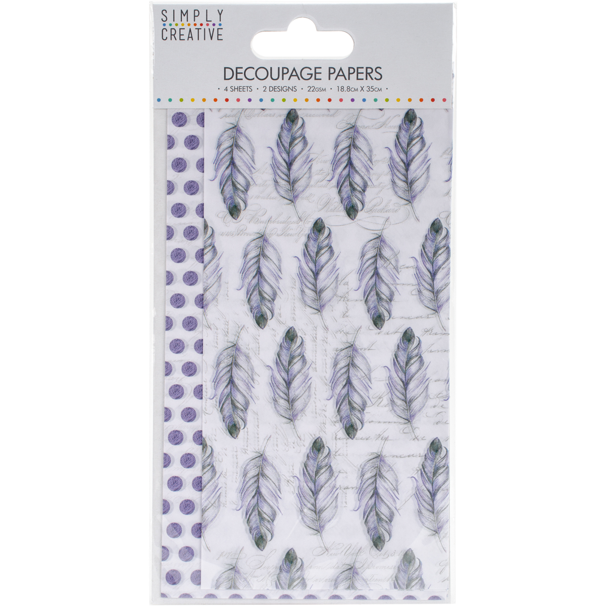 Simply Creative Decoupage Paper 18.8cmX35cm 4/Pkg-Purple Feathers ...