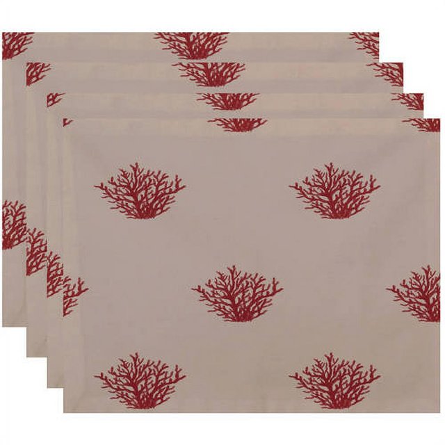 Simply Daisy 18" x 14" Coral Corral Coastal Print Placemats, Set of 4 ...