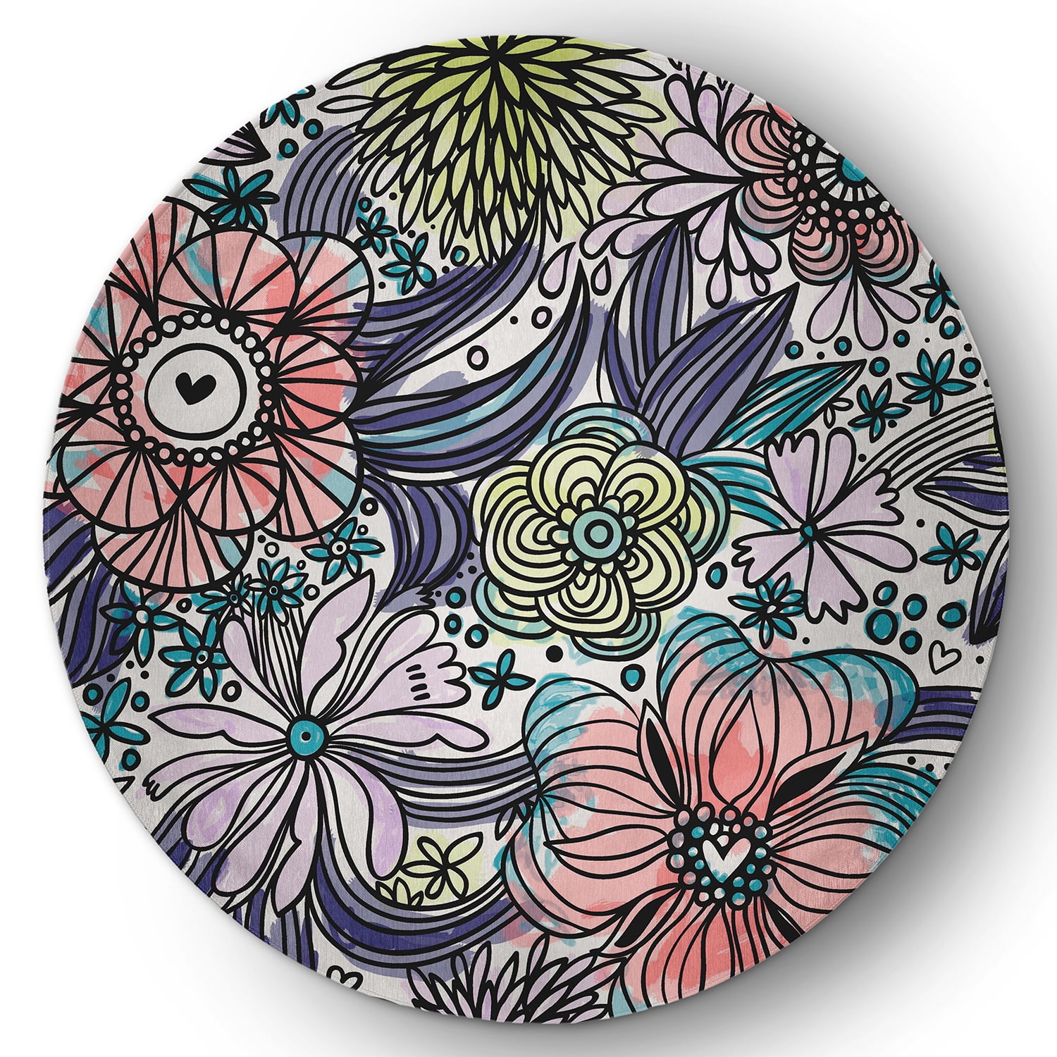 Simply Daisy 5' Round Explorer Blue Flower Melange Spring Chenille ...