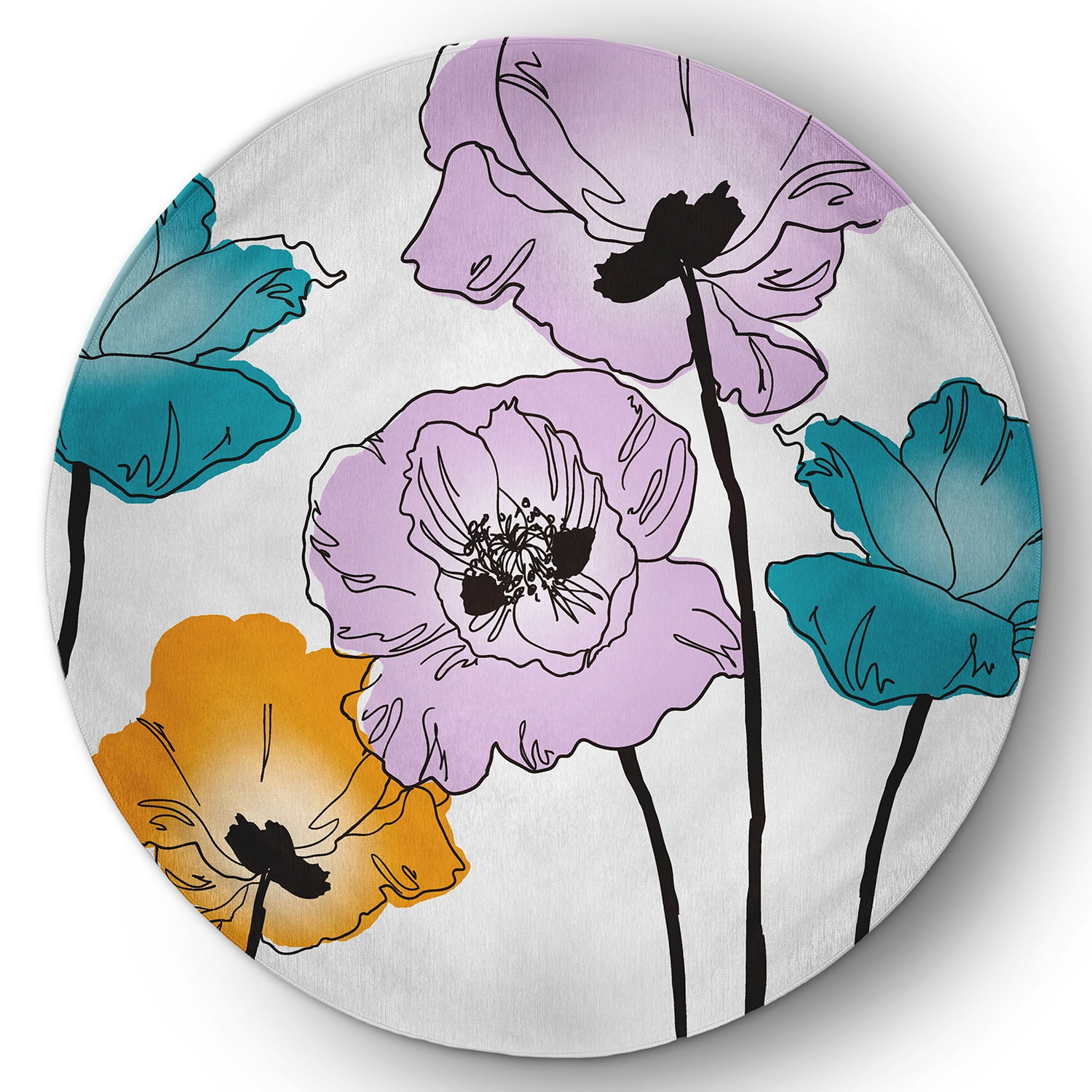 Simply Daisy 5' Round Lilac Popping Poppies Spring Chenille Indoor ...