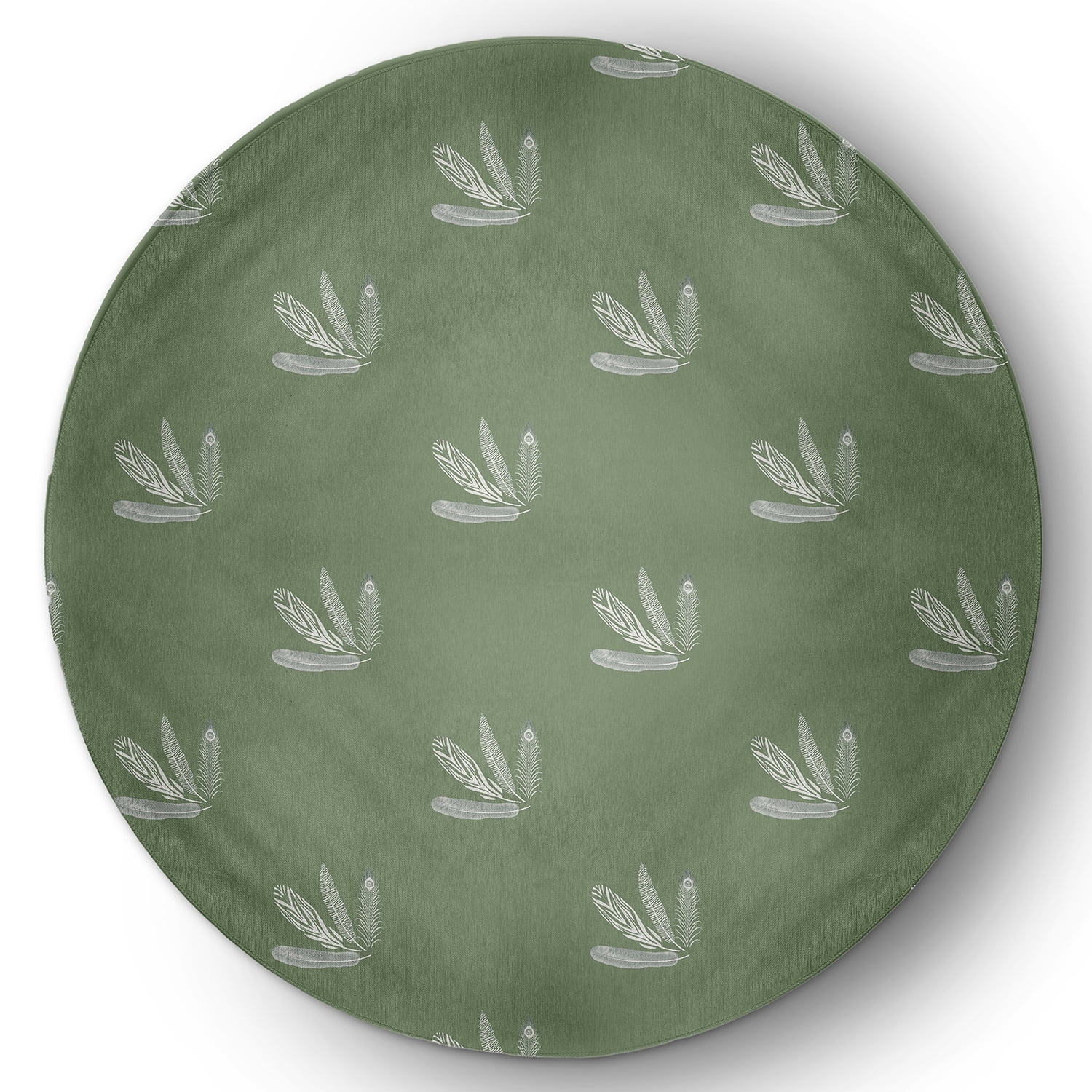 Simply Daisy 5' Round Muted Green Feather Pattern Spring Chenille ...