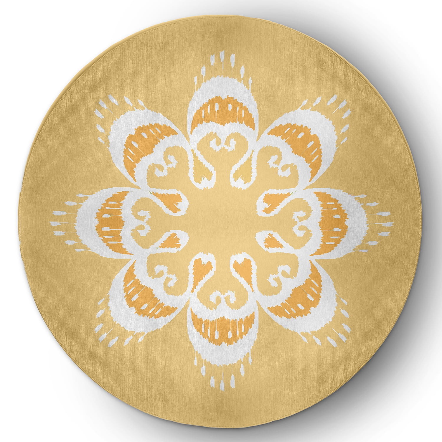 Simply Daisy 5' Round Sunshine Yellow Ikat Mandala Chenille Indoor ...
