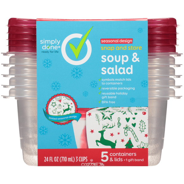 Simply Done Soup & Salad Containers with Lids, 24 oz, 5 Count, BPA-Free ...