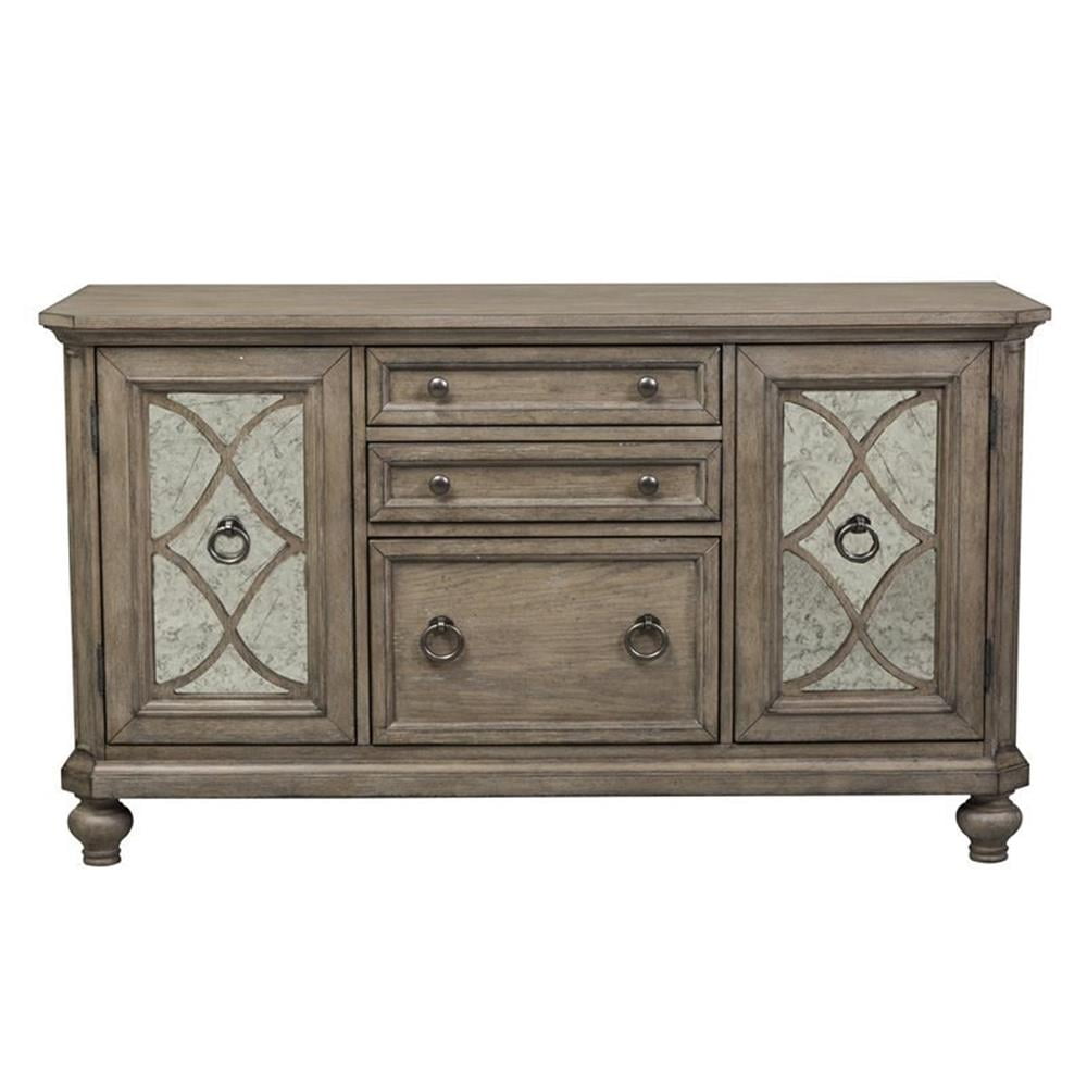 Simply Elegant Antique Oak Solid Wood Sideboard with Mirrored Cabinet ...