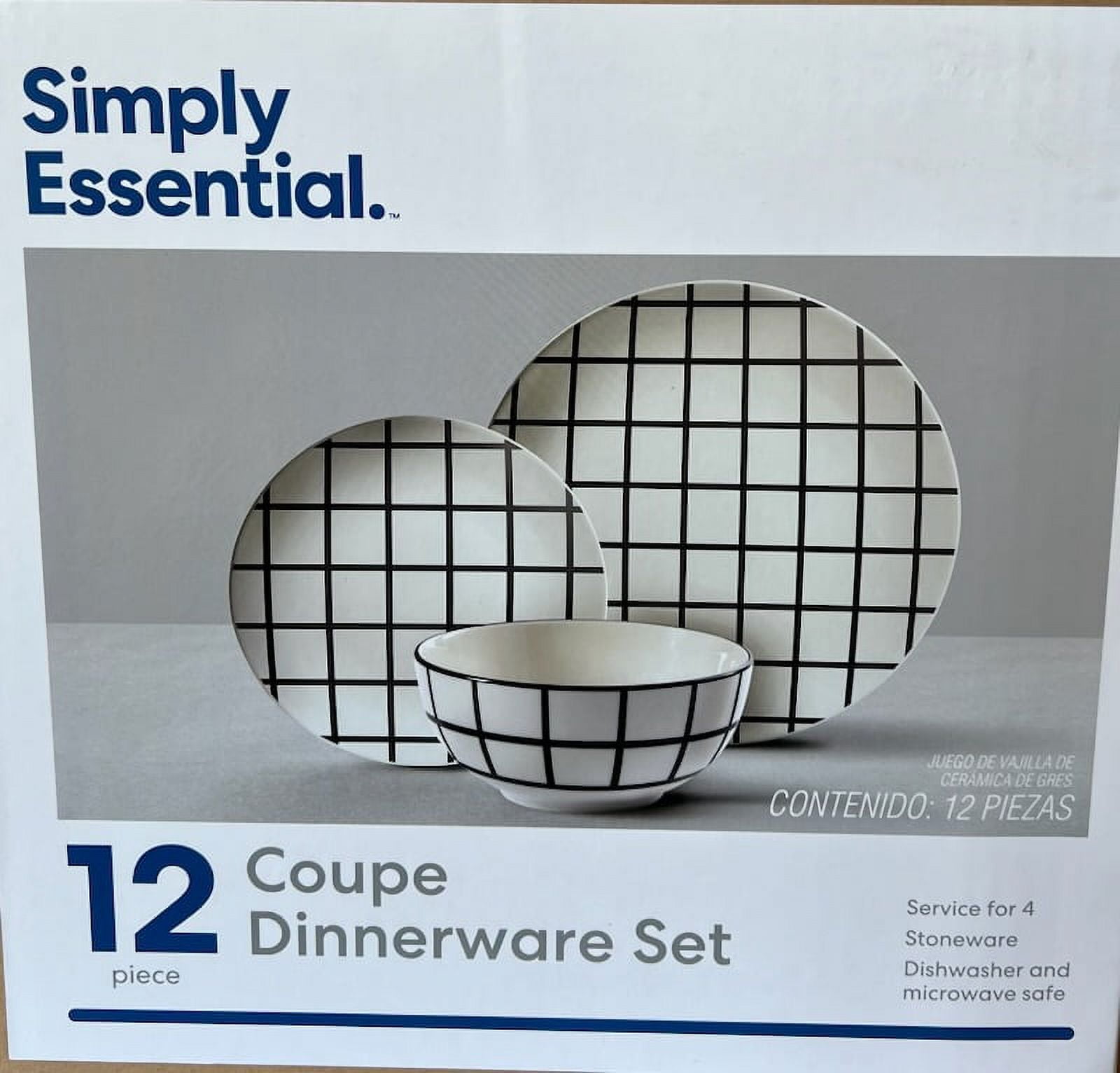 Simply Essential 12 Piece Coupe Black and White Farmhouse Dinnerware ...