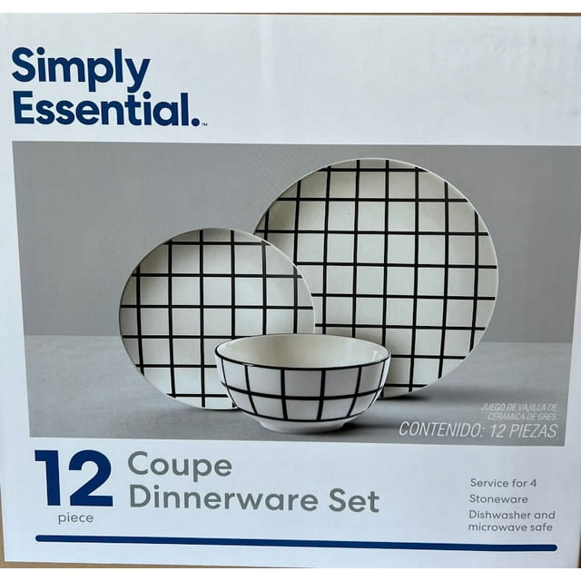 Simply Essential 12 Piece Coupe Black and White Farmhouse Dinnerware ...