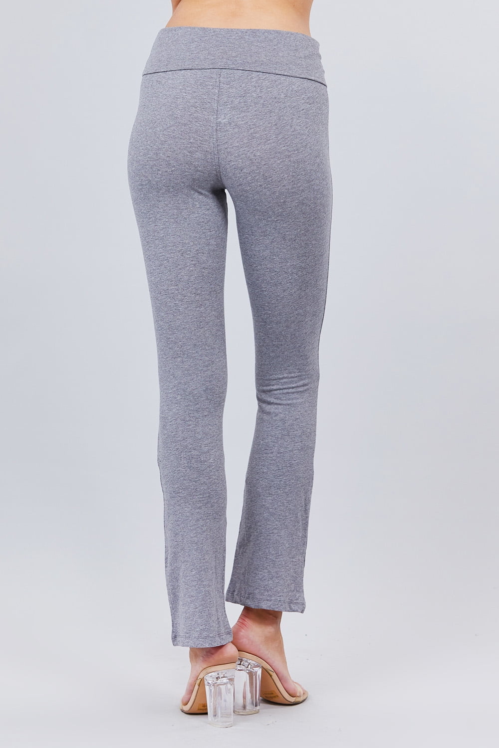 Simply Fashion Active Fold Over Banded Waist Flared Yoga Pants HGREY ...