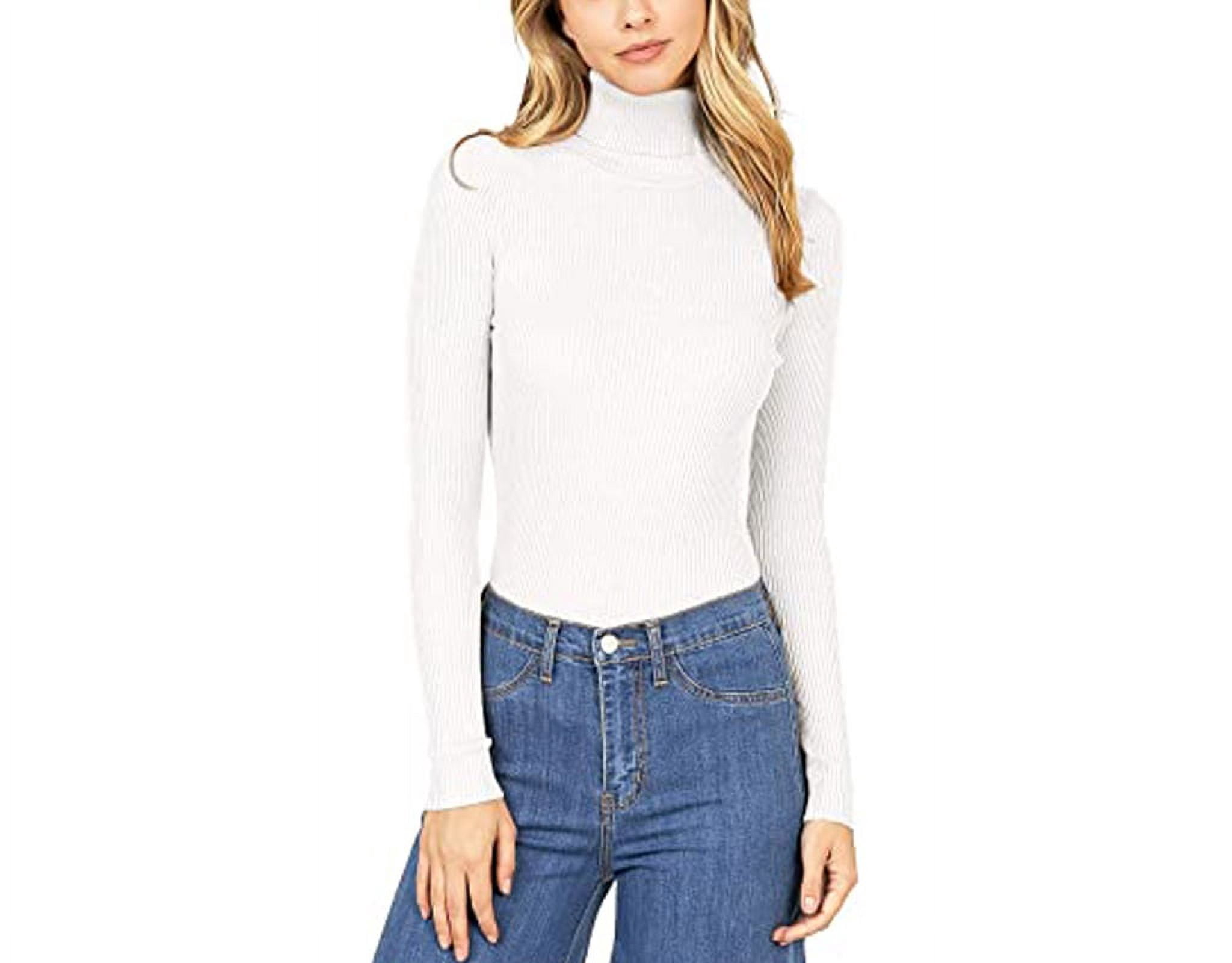 Simply Fashion Ambiance Women's Ribbed Long Sleeve Turtleneck Top Ivory ...