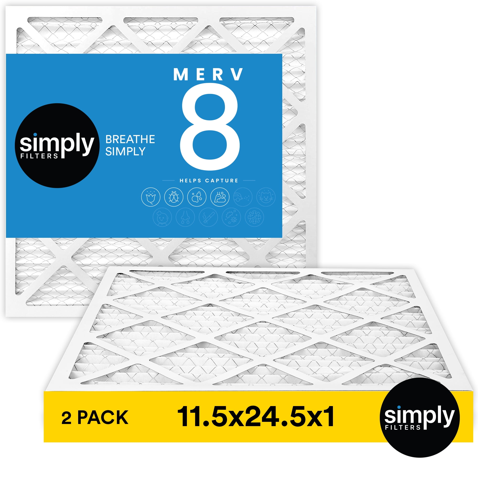 Simply Filters 11.5x24.5x1 MERV 8, MPR 600, AC Furnace HVAC Air Filter ...
