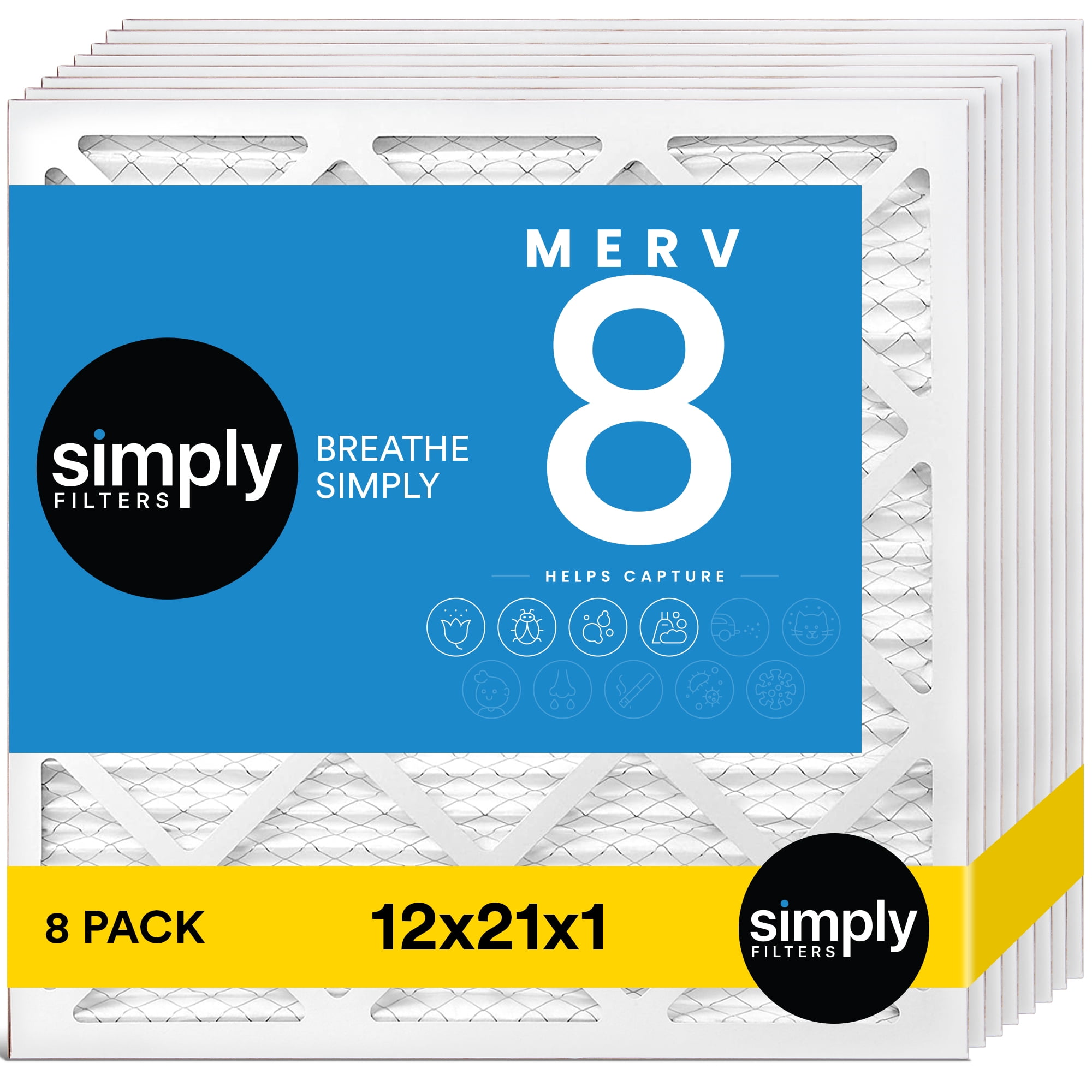 Simply Filters 12x21x1 MERV 8, MPR 600, AC Furnace HVAC Air Filter (8 ...