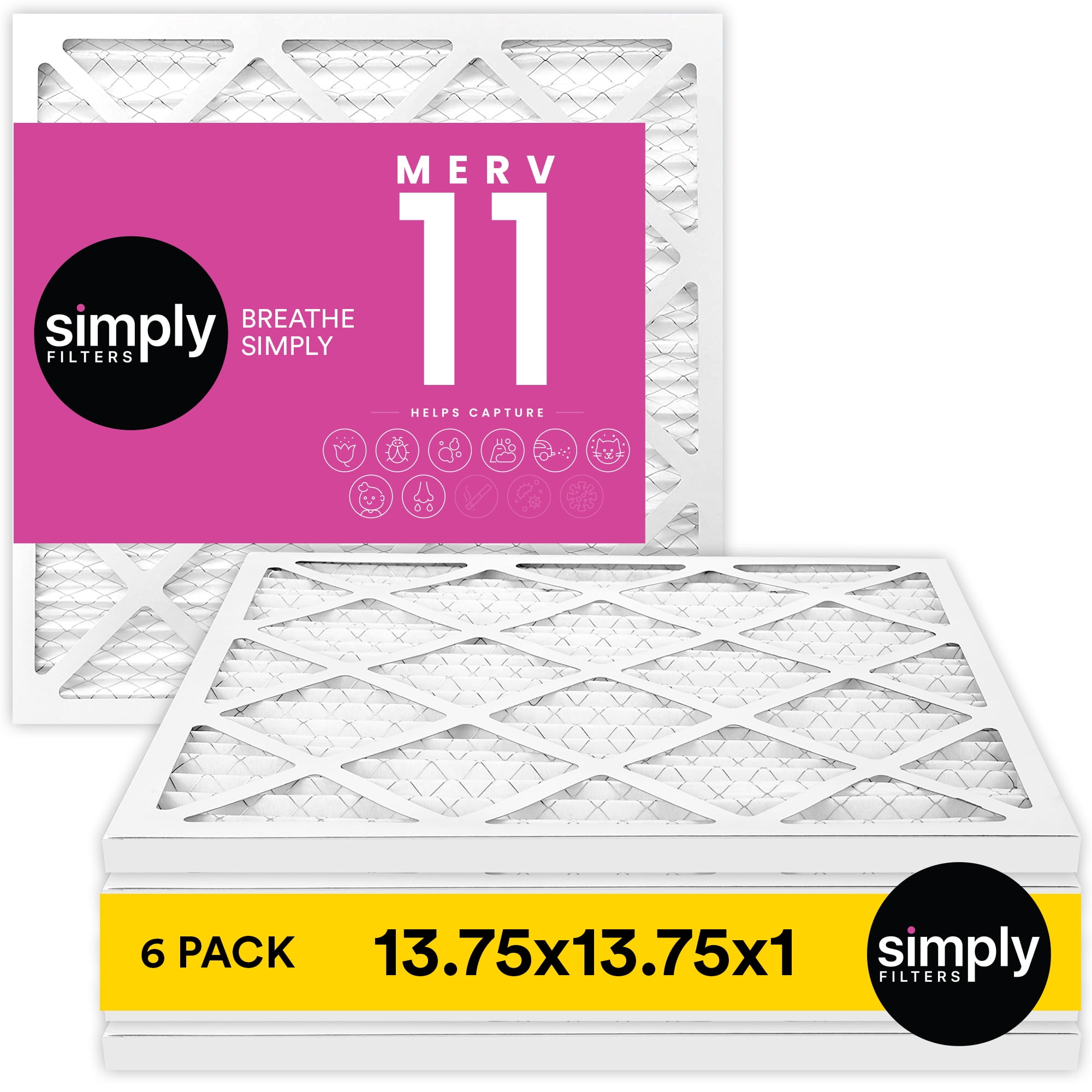 Simply Filters 13.75x13.75x1 MERV 11, MPR 1000, AC Furnace HVAC Air ...