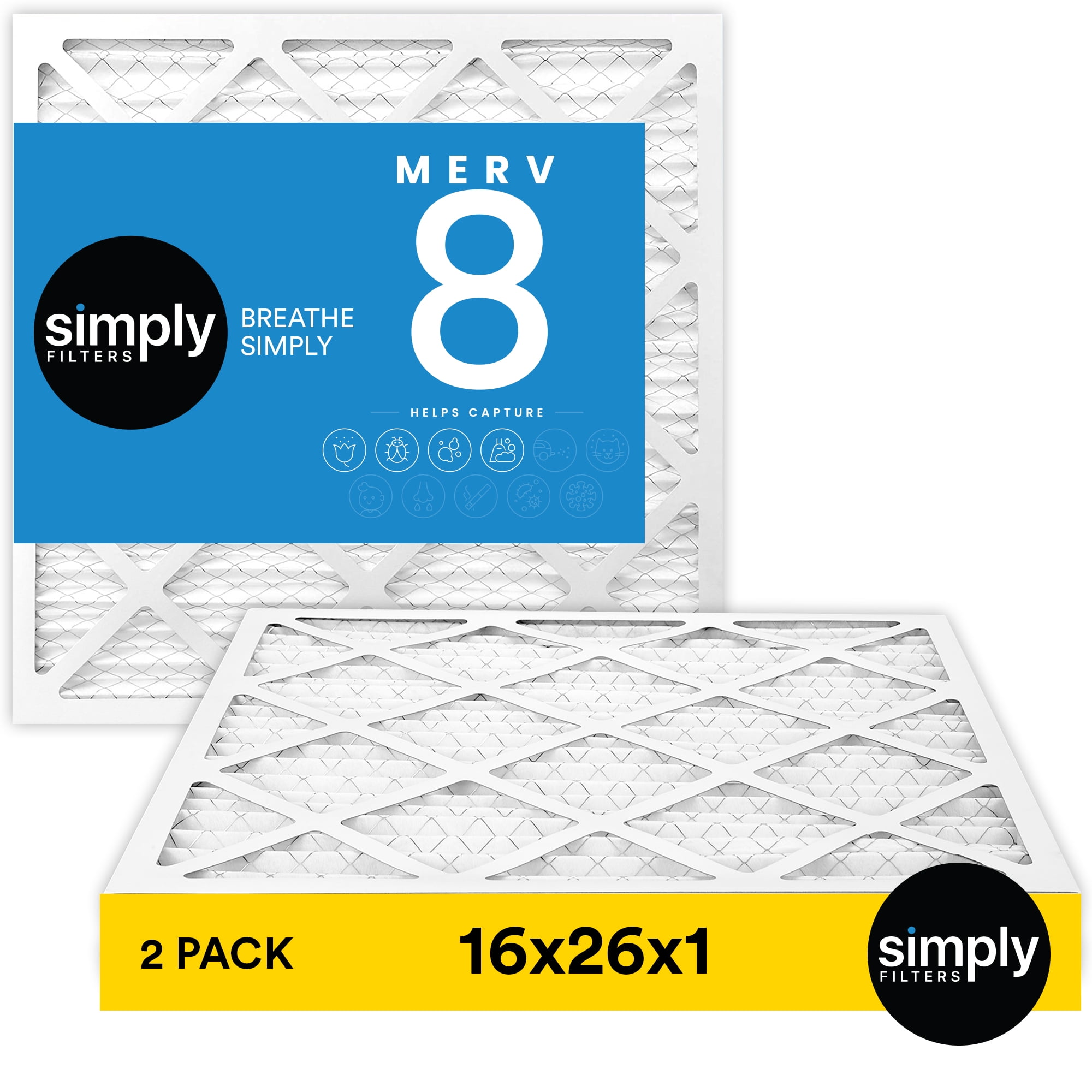 Simply Filters 16x26x1 MERV 8, MPR 600, AC Furnace HVAC Air Filter (2 ...