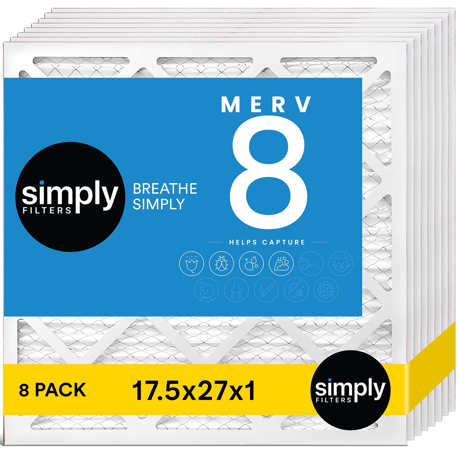Simply Filters 17.5x27x1 MERV 8, MPR 600, AC Furnace HVAC Air Filter (8 ...