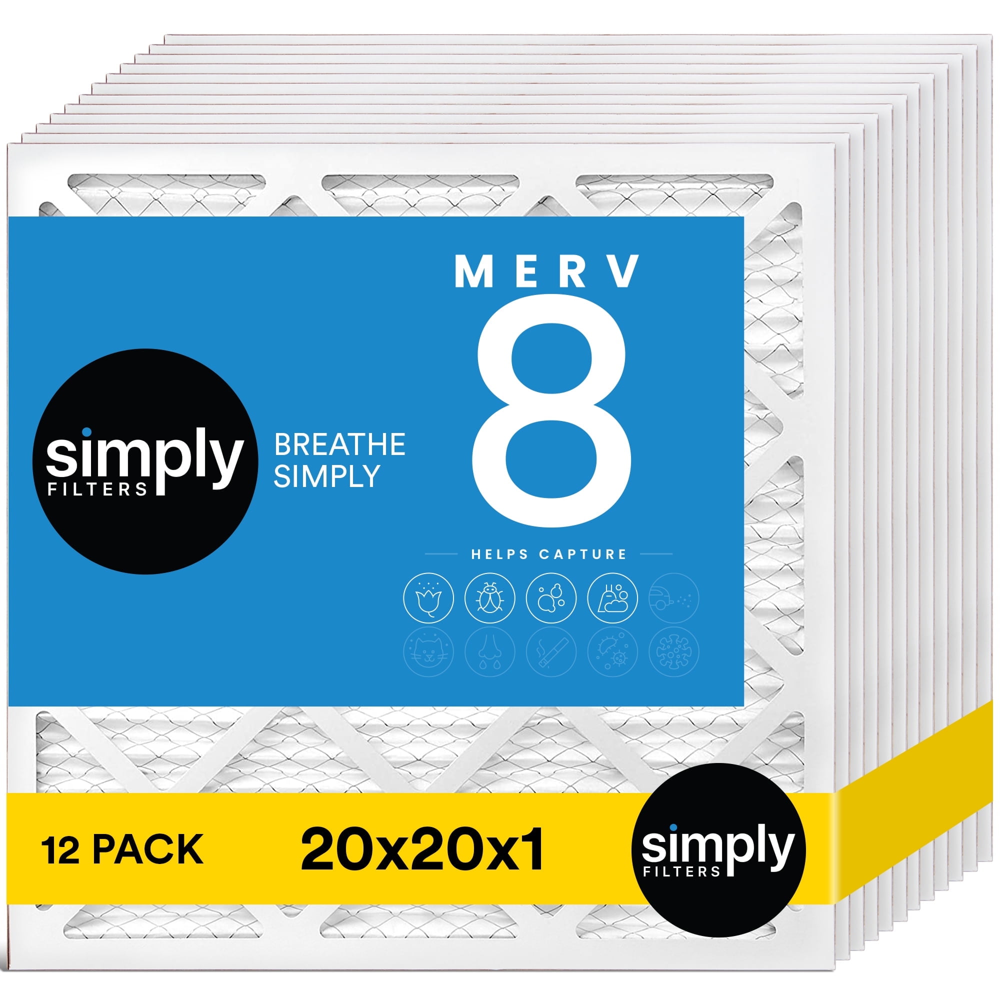 Simply Filters 20x20x1 MERV 8, MPR 600, AC Furnace HVAC Air Filter (12 ...