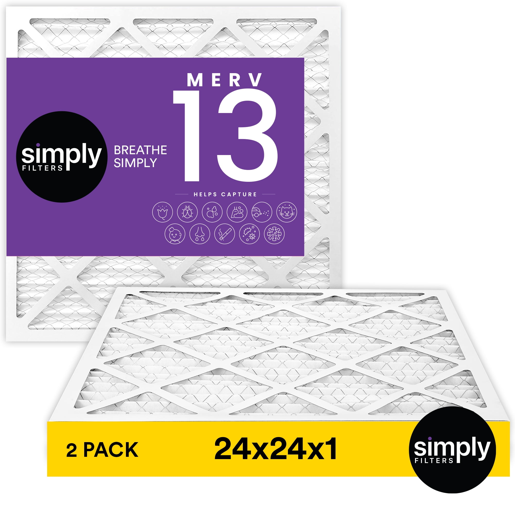 Simply Filters 24x24x1 MERV 13, MPR 1500, AC Furnace HVAC Air Filter (2 ...
