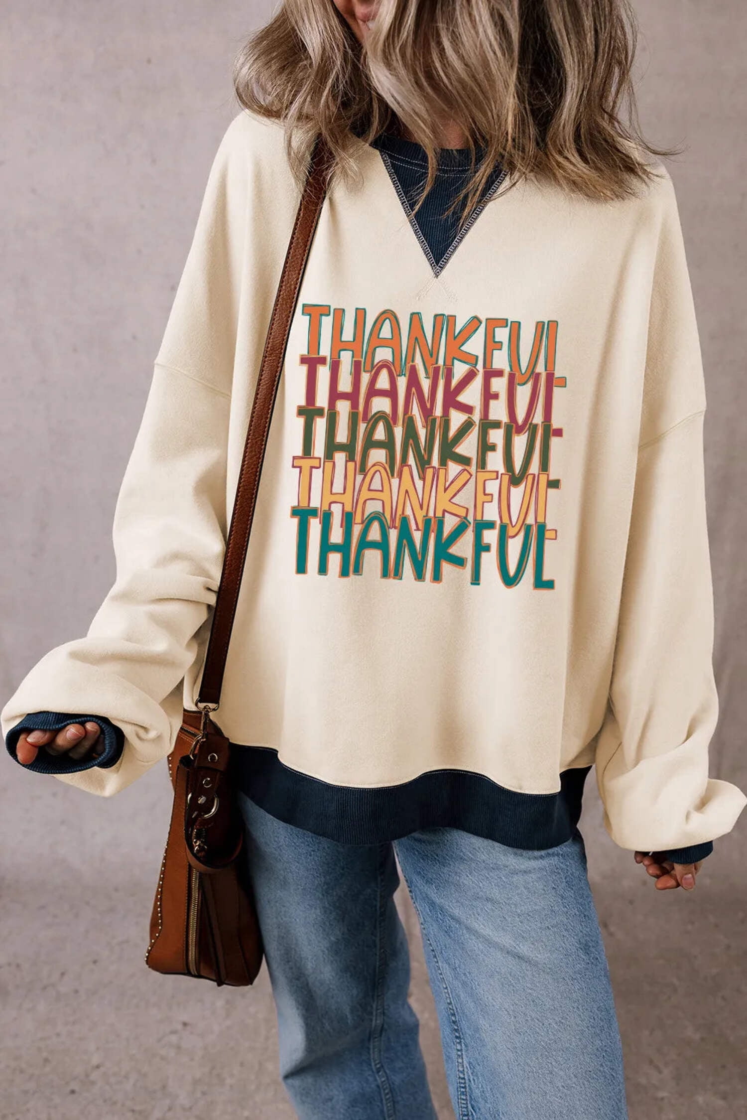 THANKFUL Round Neck Long Sleeve Sweatshirt - Walmart.com
