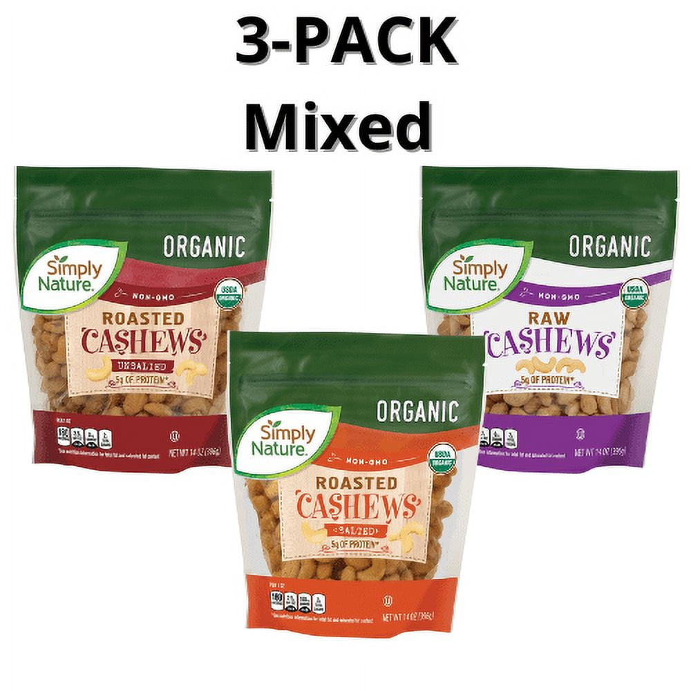 Simply Nature Mixed Organic Raw Unsalted ,Roasted Salted Cashews 3-Pack ...