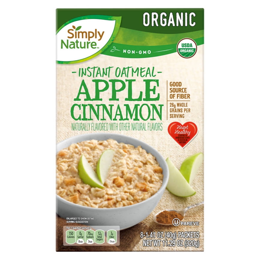 Simply Nature Organic Apple Cinnamon Instant Oatmeal Packets, 8 count ...