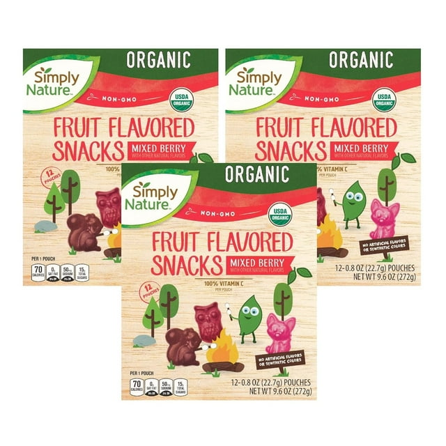 Simply Nature Organic Mixed Berry Fruit Snacks, 9.6 oz Pack of 3 ...