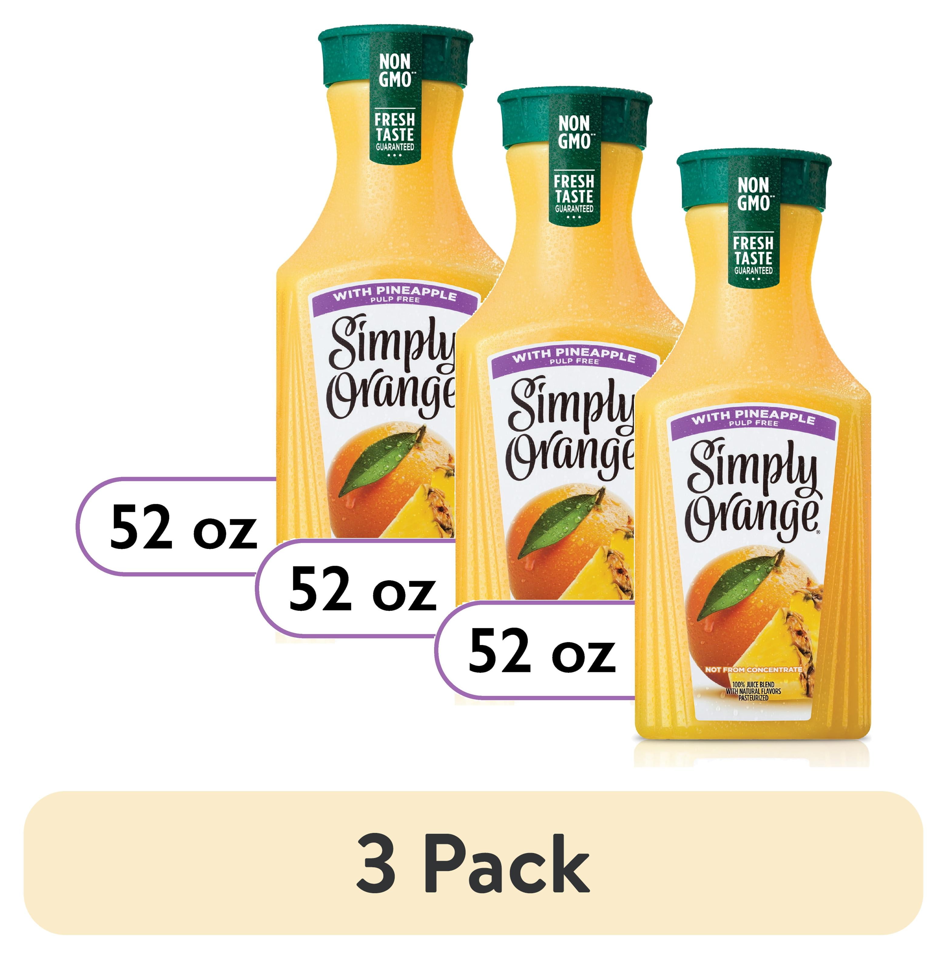 (3 pack) Simply Non GMO 100% Pineapple Orange Juice, 52 fl oz Bottle - Walmart.com