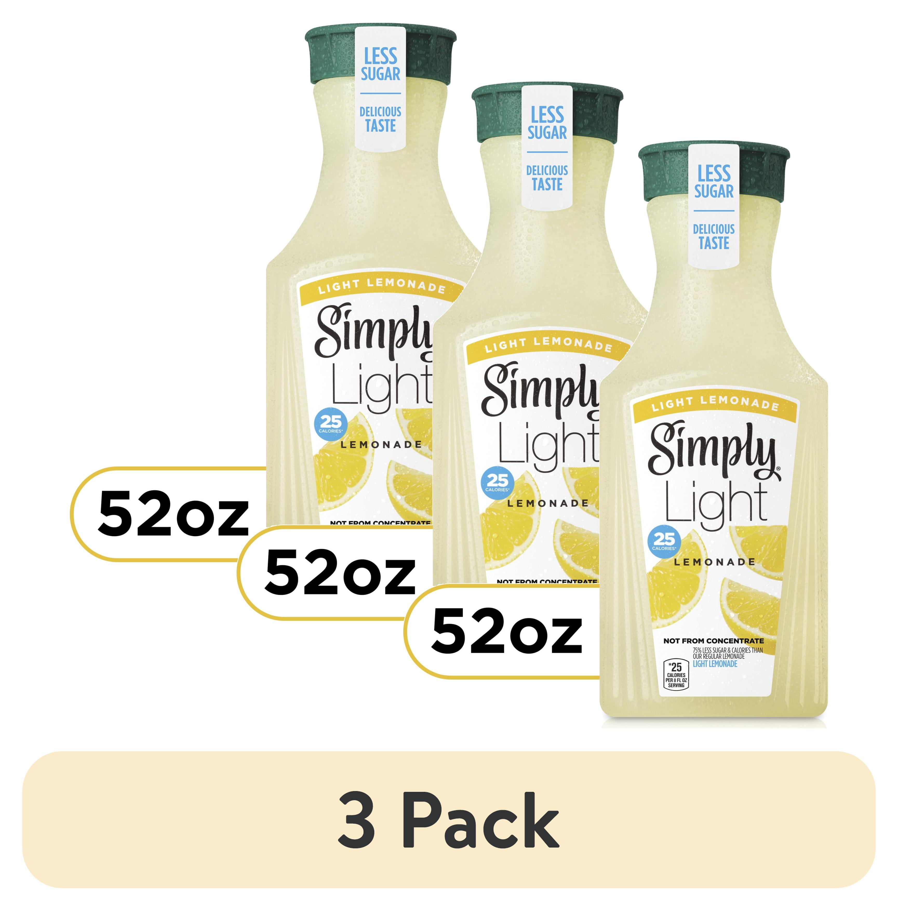(3 pack) Simply Non GMO Less Sugar Lemonade Light Fruit Juice, 52 fl oz ...