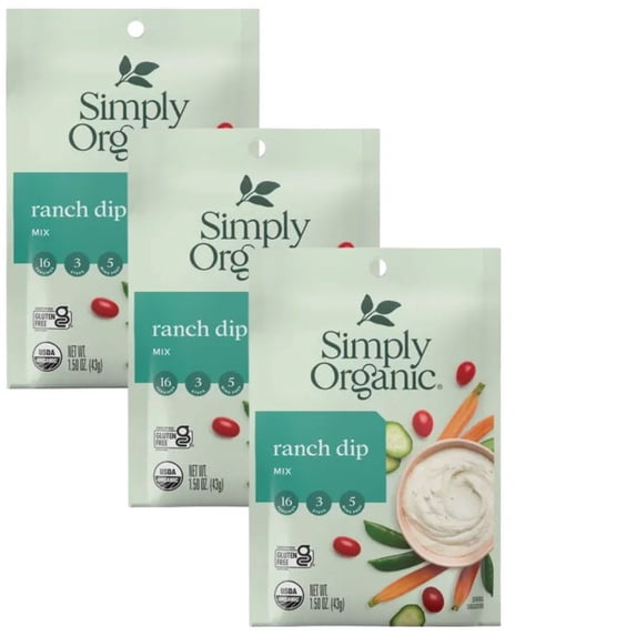 Simply Organic Ranch Dip Mix 1.5 Oz Packet, 3 Pack, Gluten-Free, Herbs ...