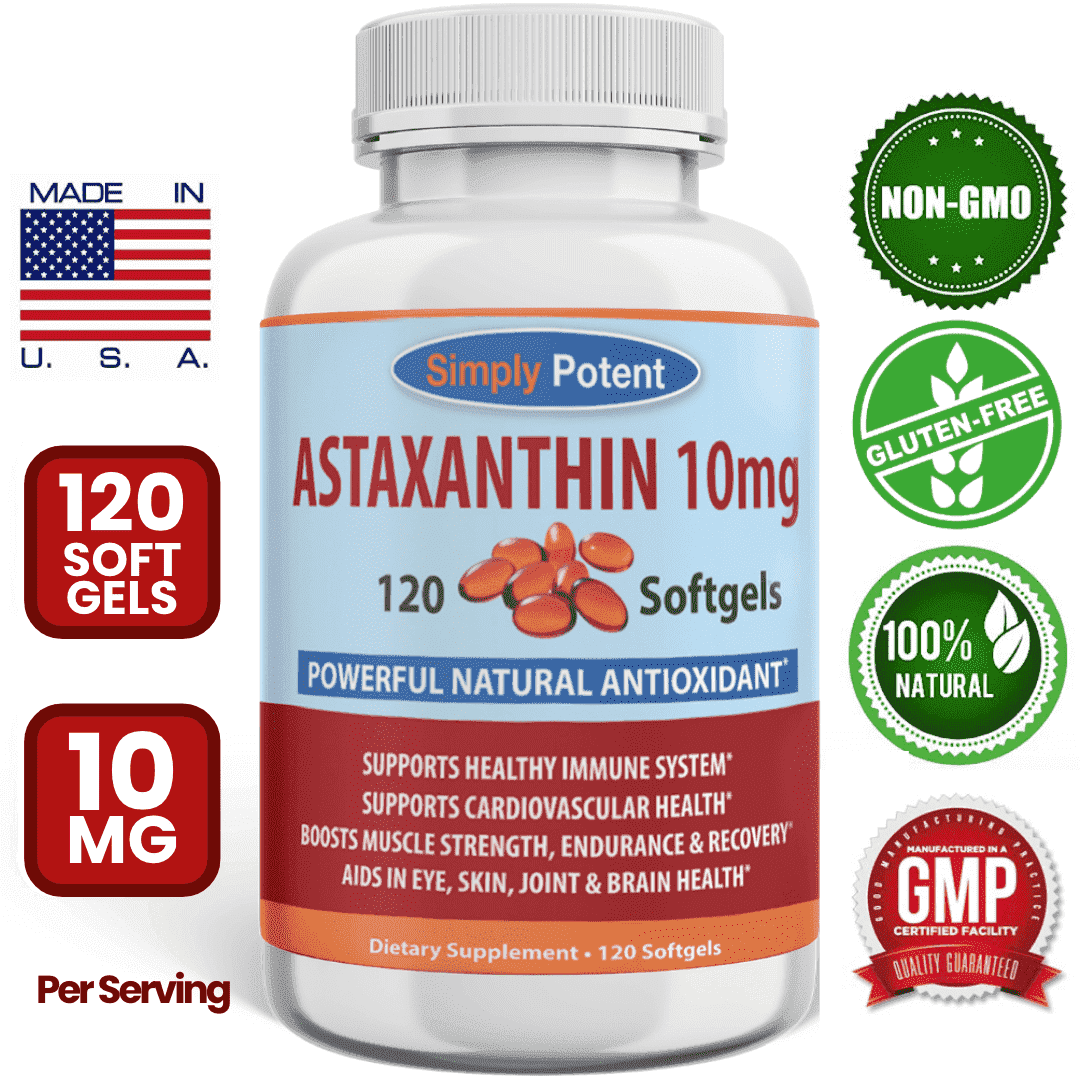 Simply Potent Astaxanthin 10mg Supplement — 120 Softgels (4 Month ...